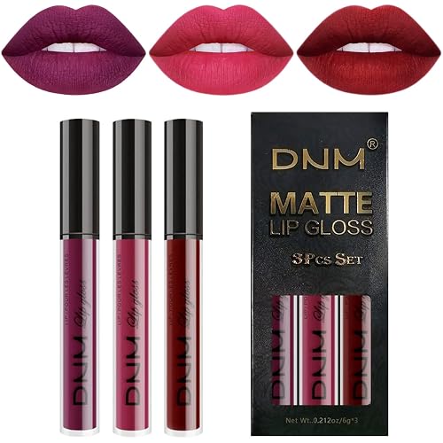 3Pcs Matte 24-hour Liquid Lipstick Sets,DNM Matte Dark Red Purple ...
