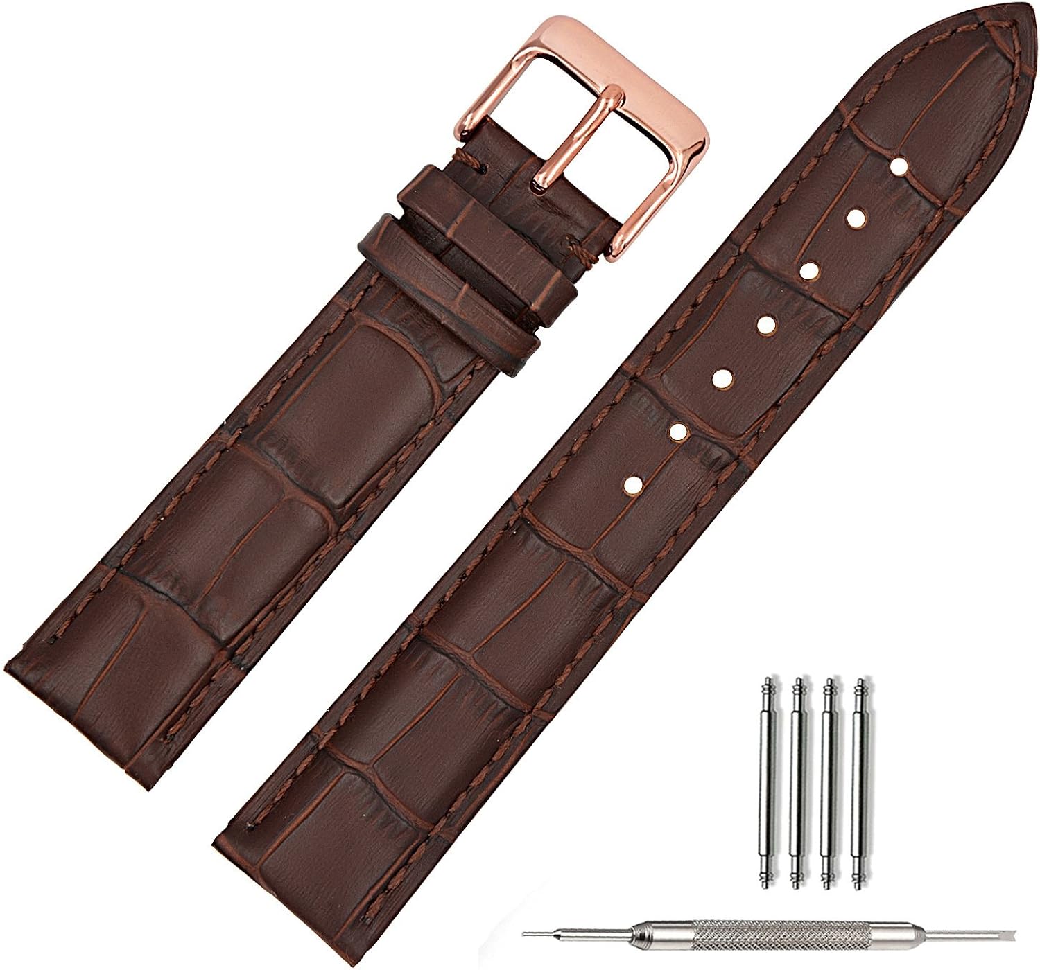 Amazon.com: TStrap 20mm Brown Leather Watch Bands Replacement Watch ...