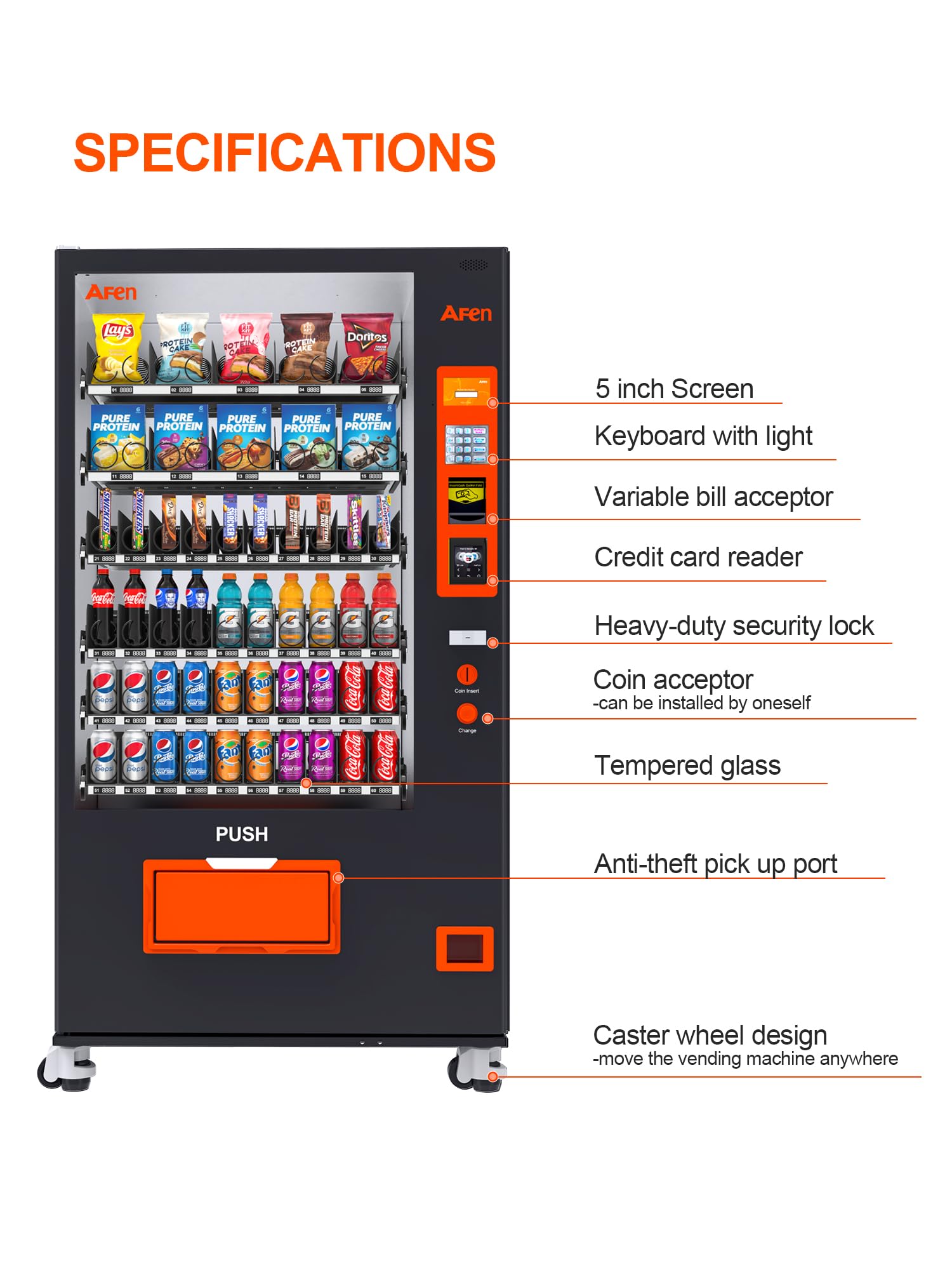 Afen Refrigerated Beverage Combo Vending Machine For Business, Large 60 Slots Snack Drink ...