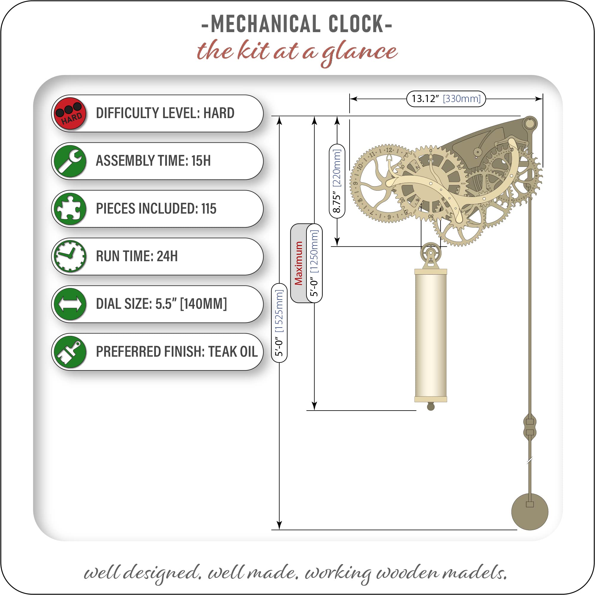 Mua Abong Laser-Cut Mechanical Wooden Pendulum Clock - 3D Clock Puzzle ...