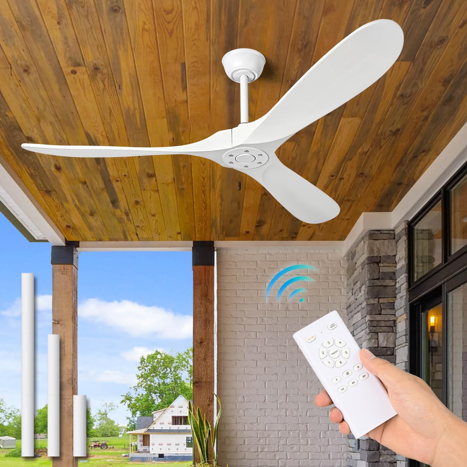 Zronon Solid Wood White Ceiling Fan Without Light, 60 inch Walnut ...