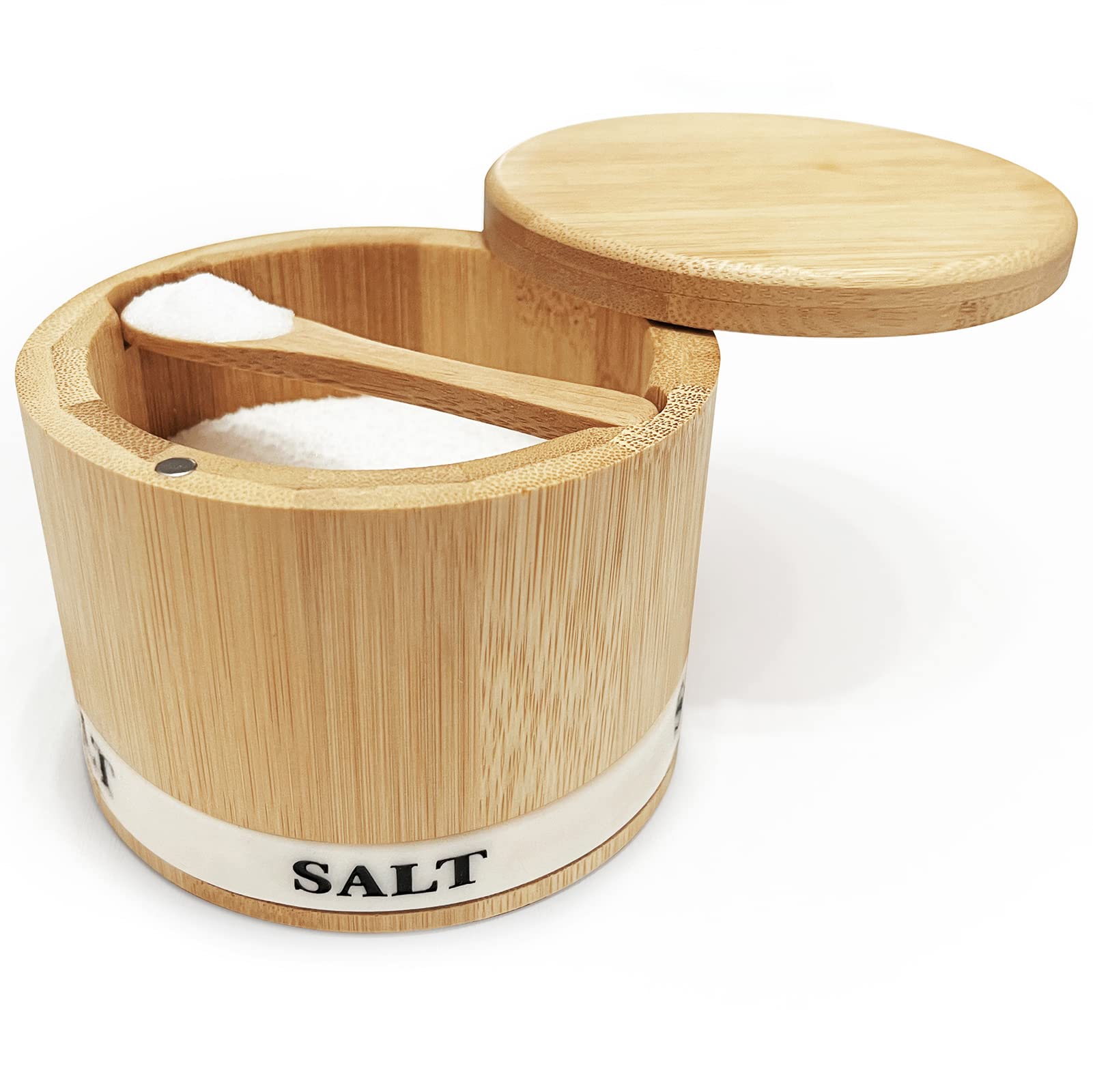 ThougrLyh Salt Box Bamboo Salt Container with Swivel Lid with Magnetic ...