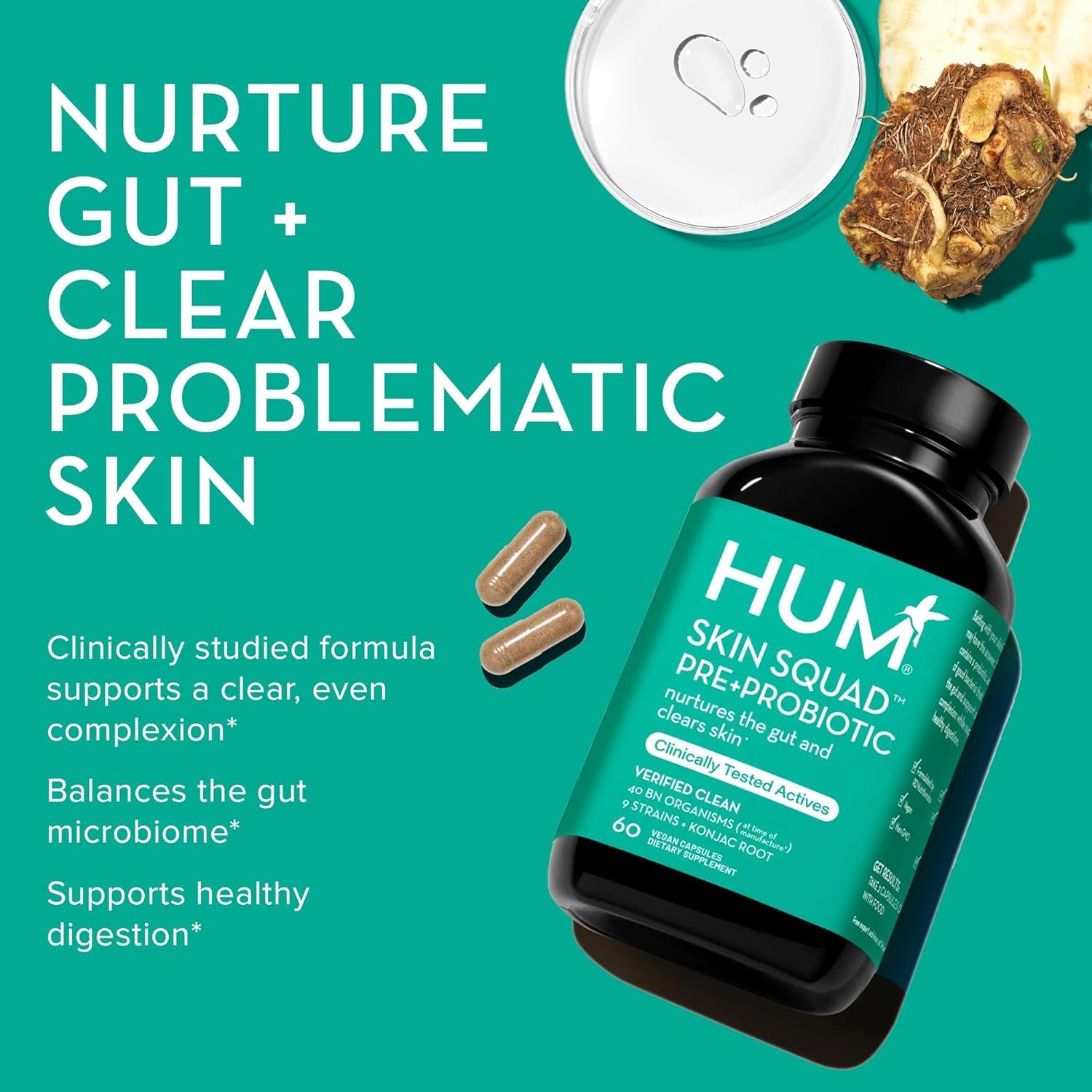 Mua HUM Skin Squad - Probiotic Supplement for Clear Skin & Gut Health ...