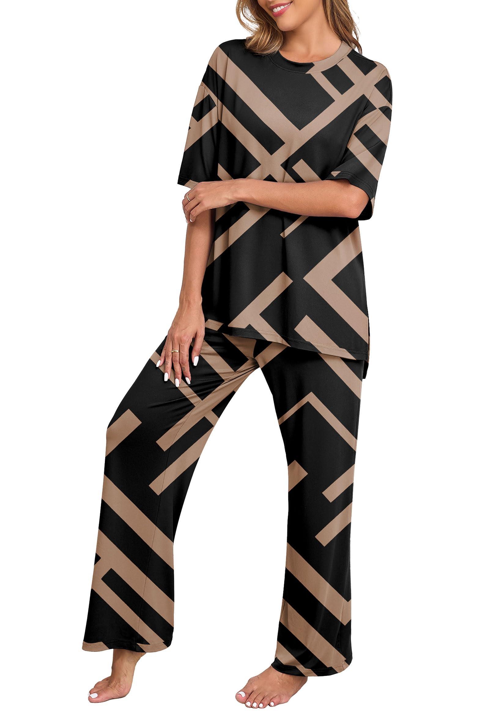 PrinStory Pajamas for Women Set Soft Pjs Womens Soft 2 Piece Lounge ...