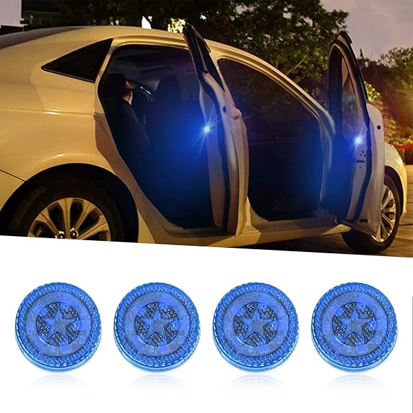 Sodcay 4 PCS Car Door Safety LED Warning Light, 12V Wireless LED ...