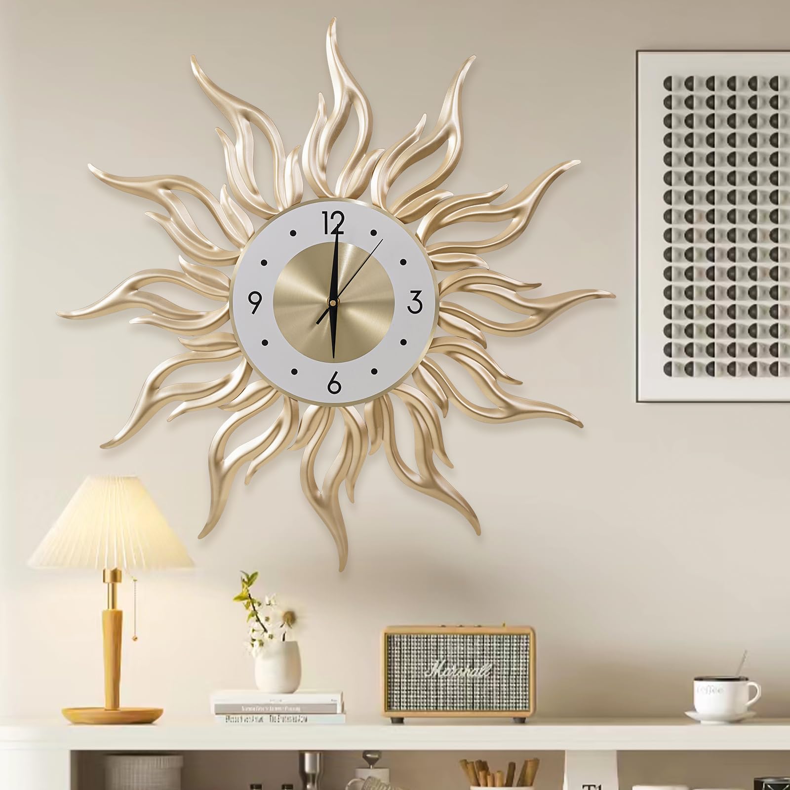 Yamyeud Large Starburst Wall Clock Sunburst Clock Metal Decorative Wall ...