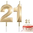Amazon.com: Numeral 21 Candles, 21st Birthday Candles for Cake, Gold ...