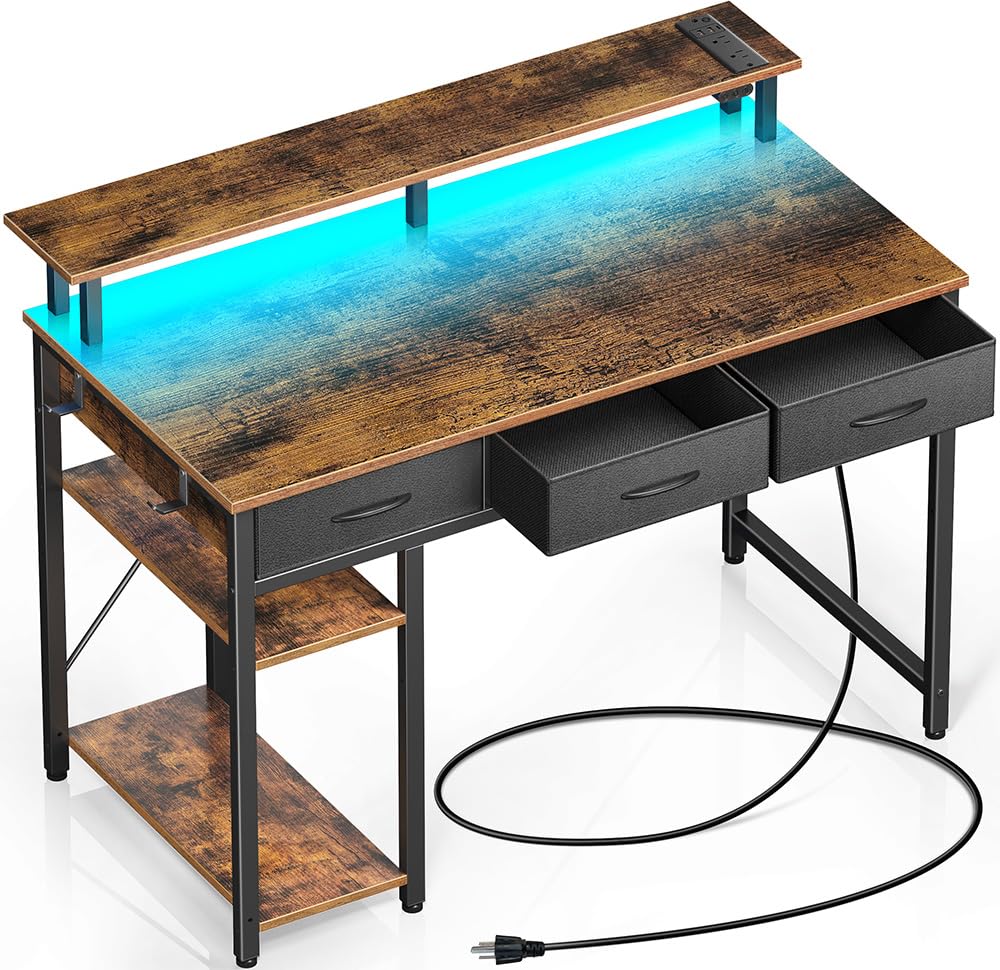 Mua Computer Desk with Power Outlets & LED Light, 39 inch Home Office ...