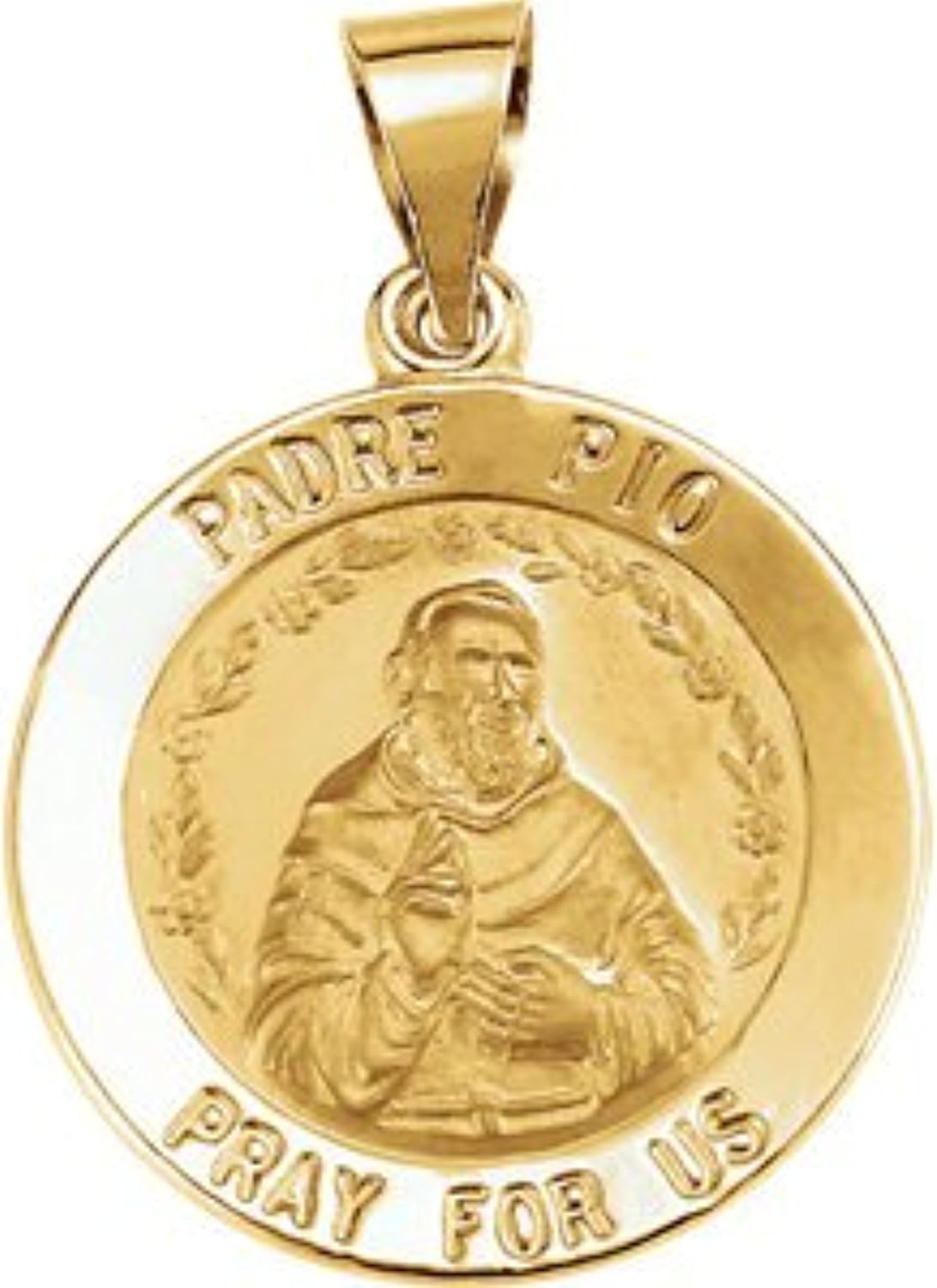 Amazon.com: 14K Yellow Gold Round Hollow Padre Pio Medal: Pendant ...