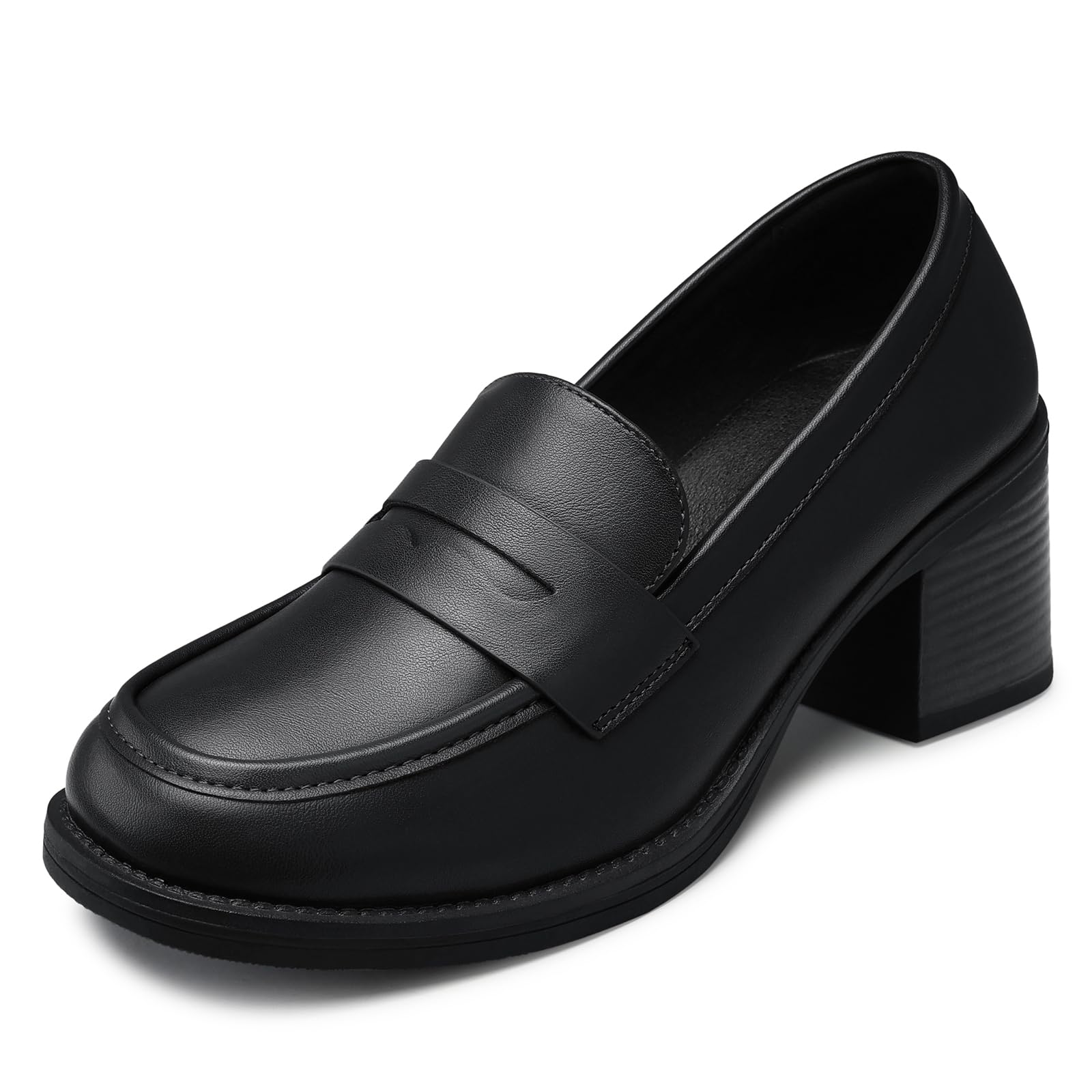 SHIBEVER Women's Low-Heeled Loafers: Block Heel Dressy Penny Loafer ...