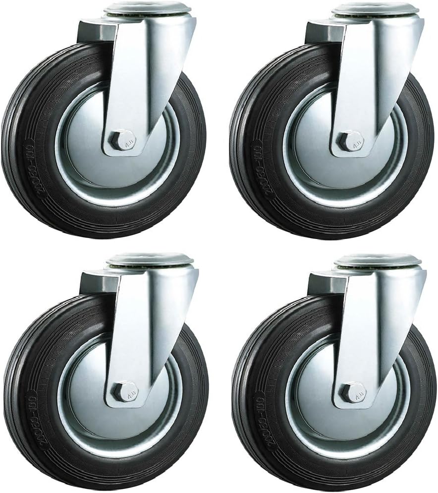 125mm Industrial Rubber Castors – Swivel Single Bolt Hole Fitting Heavy ...