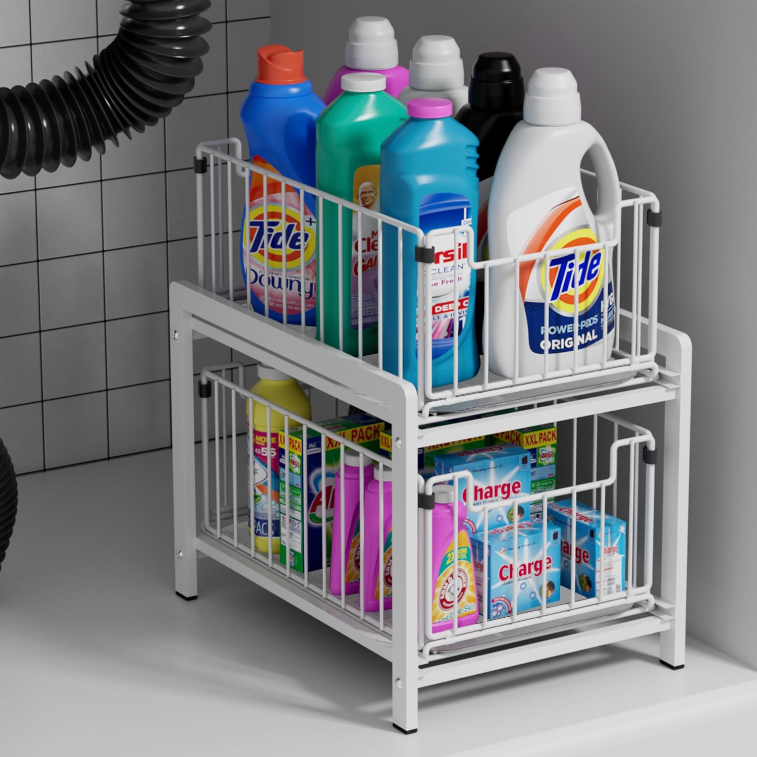Lxmons 2 Tier Sliding Basket Drawer Organizer, Pull Out Under Sink ...
