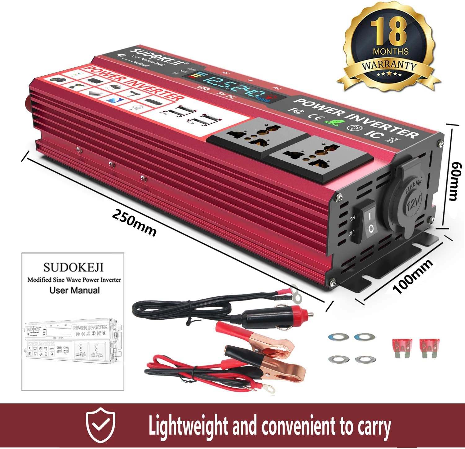 SUDOKEJI Power Inverter 12v to 240v AC 1500w Car Inverter With LED ...
