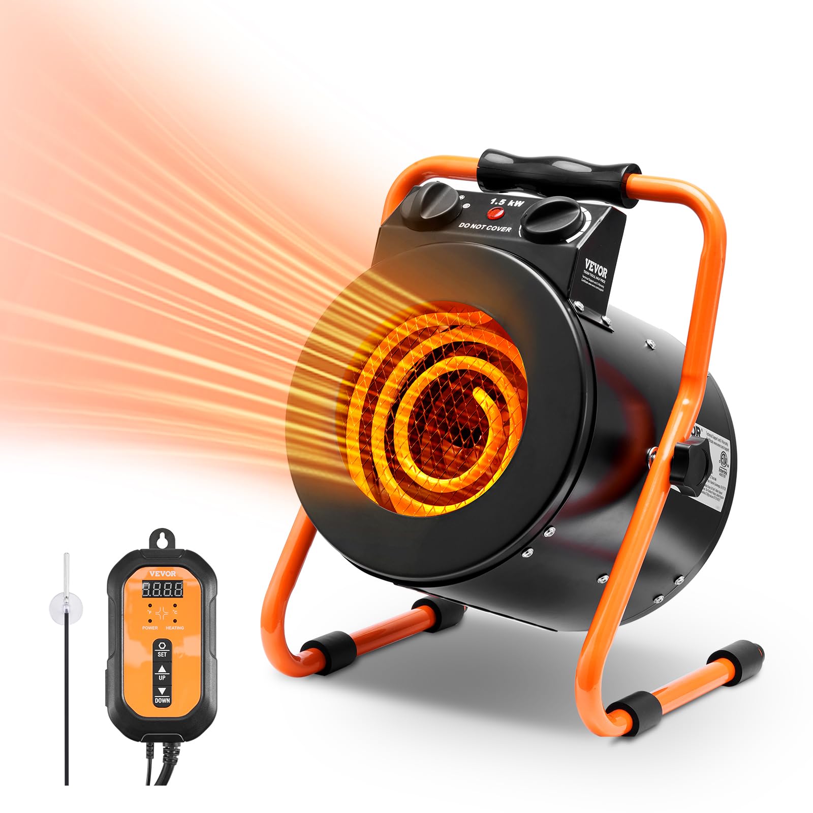 VEVOR Greenhouse Heater with Thermostat, 1500W Fast Heating with ...