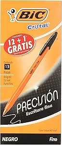 BIC Cristal Boligrafo Punto fino, 0.8mm, color negro, 13 piezas: Amazon ...
