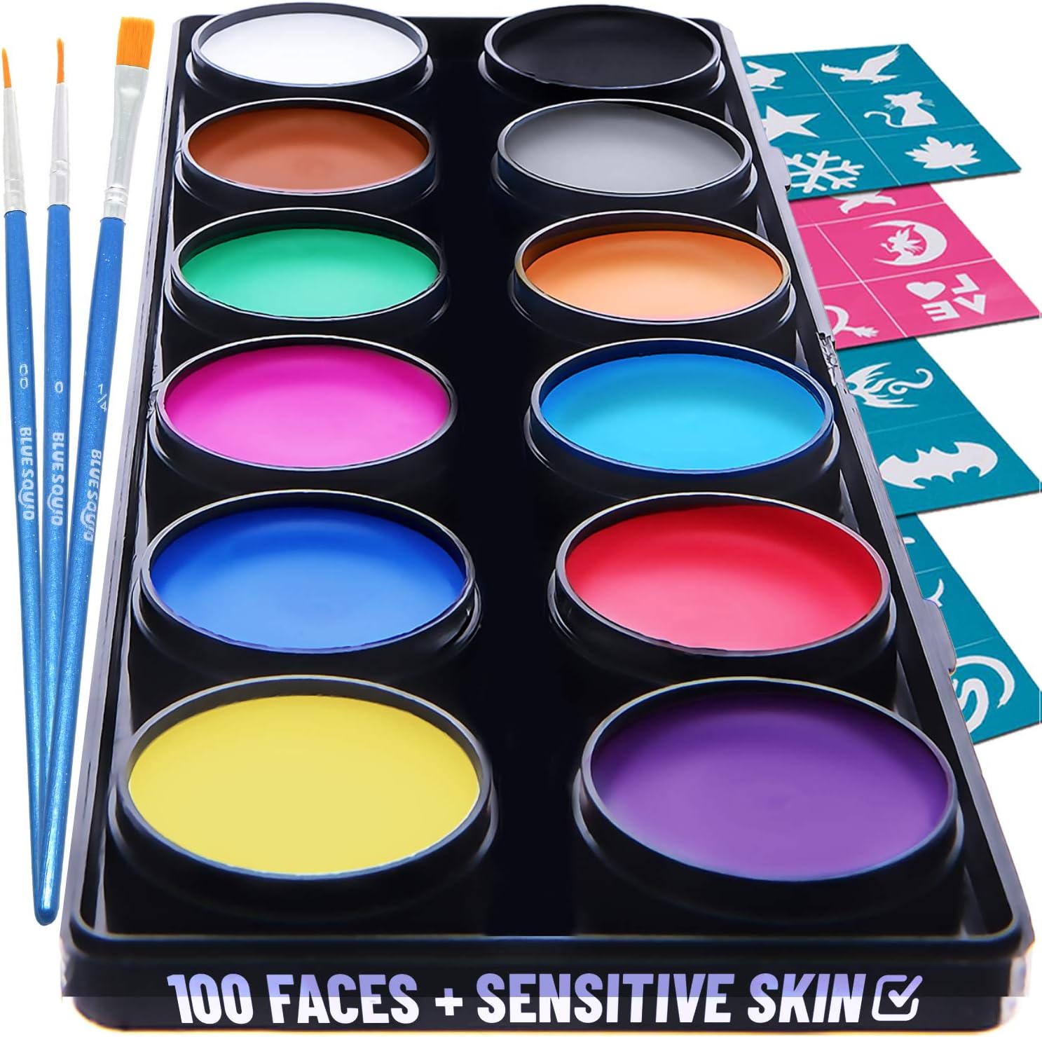 Face Paint Kit for Kids ? 30 Stencils, 12 Large Washable Paints, 3 ...