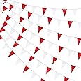 Amazon.com: 100 Feet Red & White Pennant Banner Flags String Hanging ...