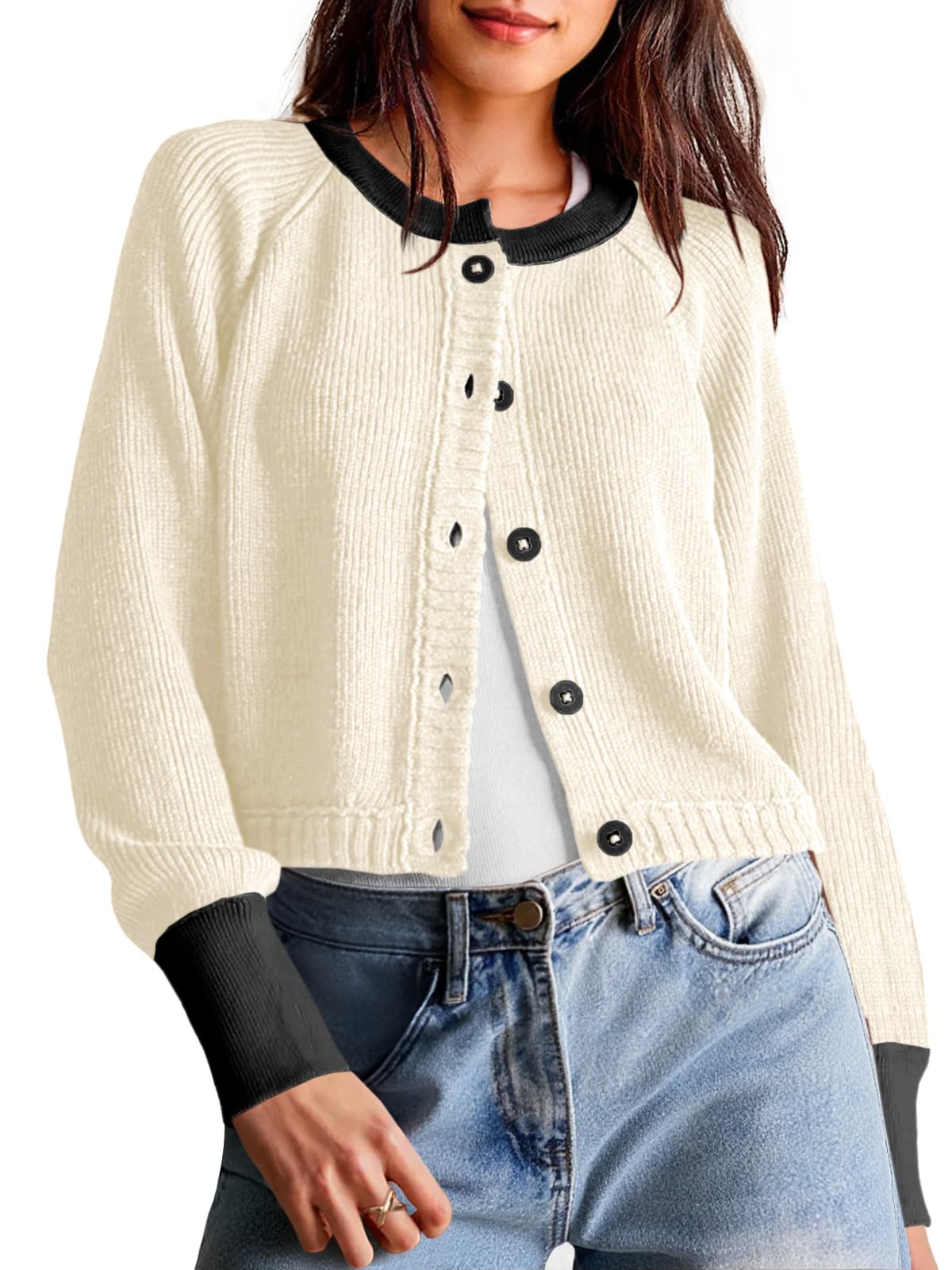 Saodimallsu Womens Cropped Cardigan Sweaters Button Down Open Front ...