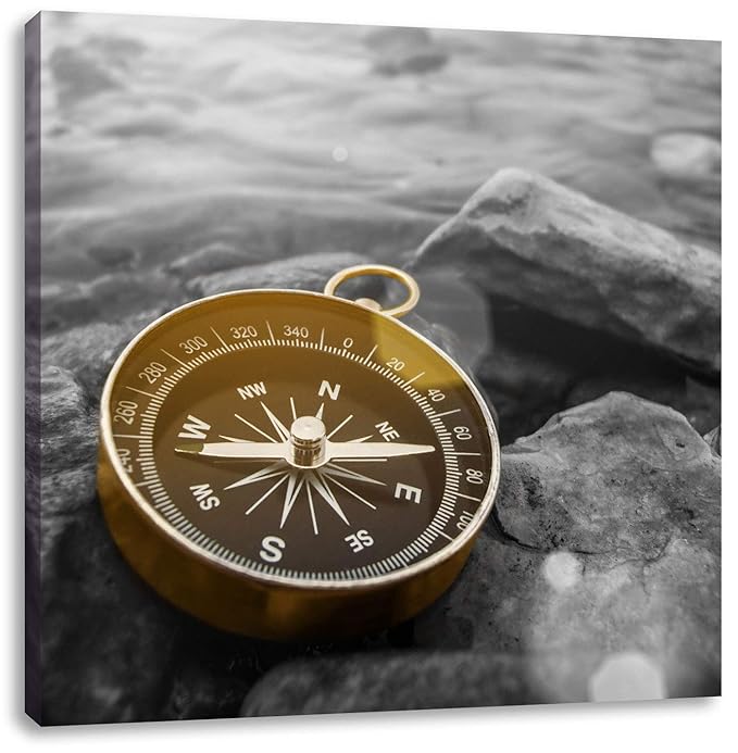 schöner Kompass Reiselust schwarz/weiß, Format: 60x60 auf Leinwand, XXL ...