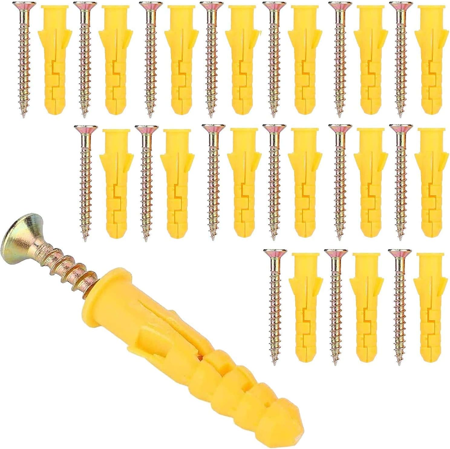 Wall Anchors with Screws, 50 Pieces 6-30mm Plastic Ribbed Drywall ...