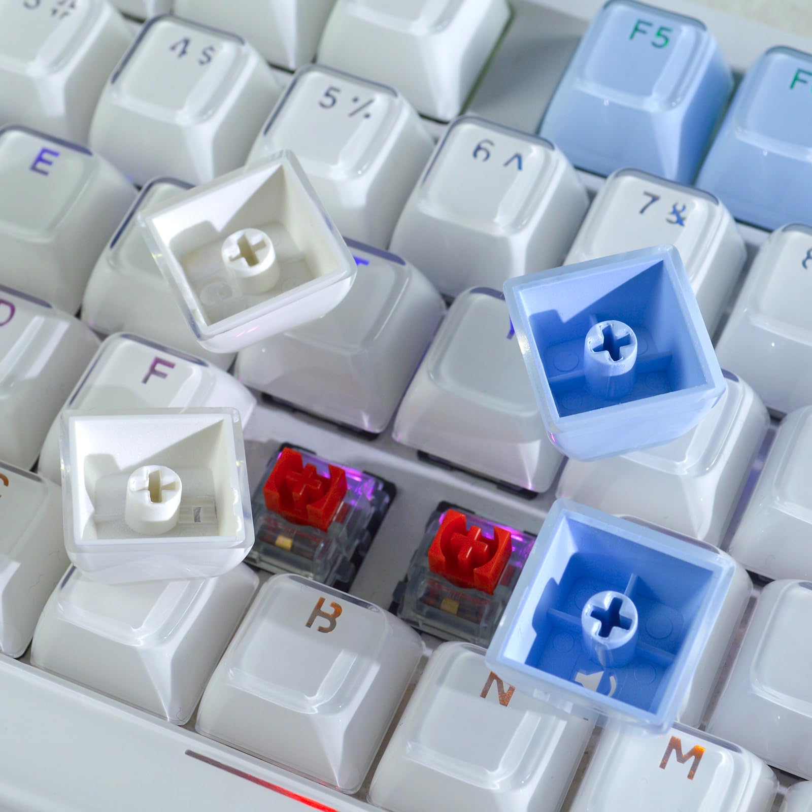 Mua White-Blue Jelly Keycaps,Cherry Profile Ice Crystal English Keycap ...
