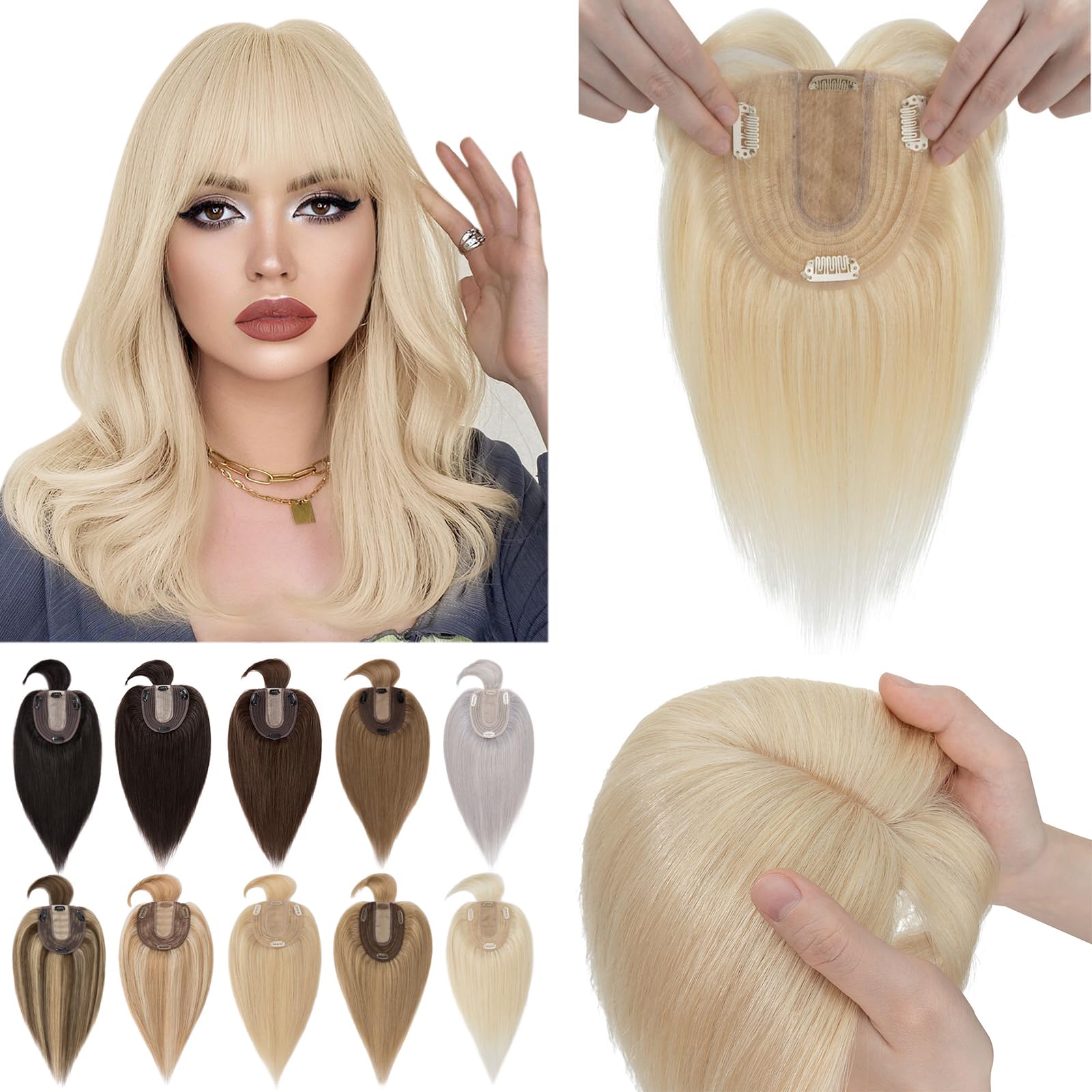 SEGO Hair Toppers for Women With Bangs 100% Real Human Hair 130% ...