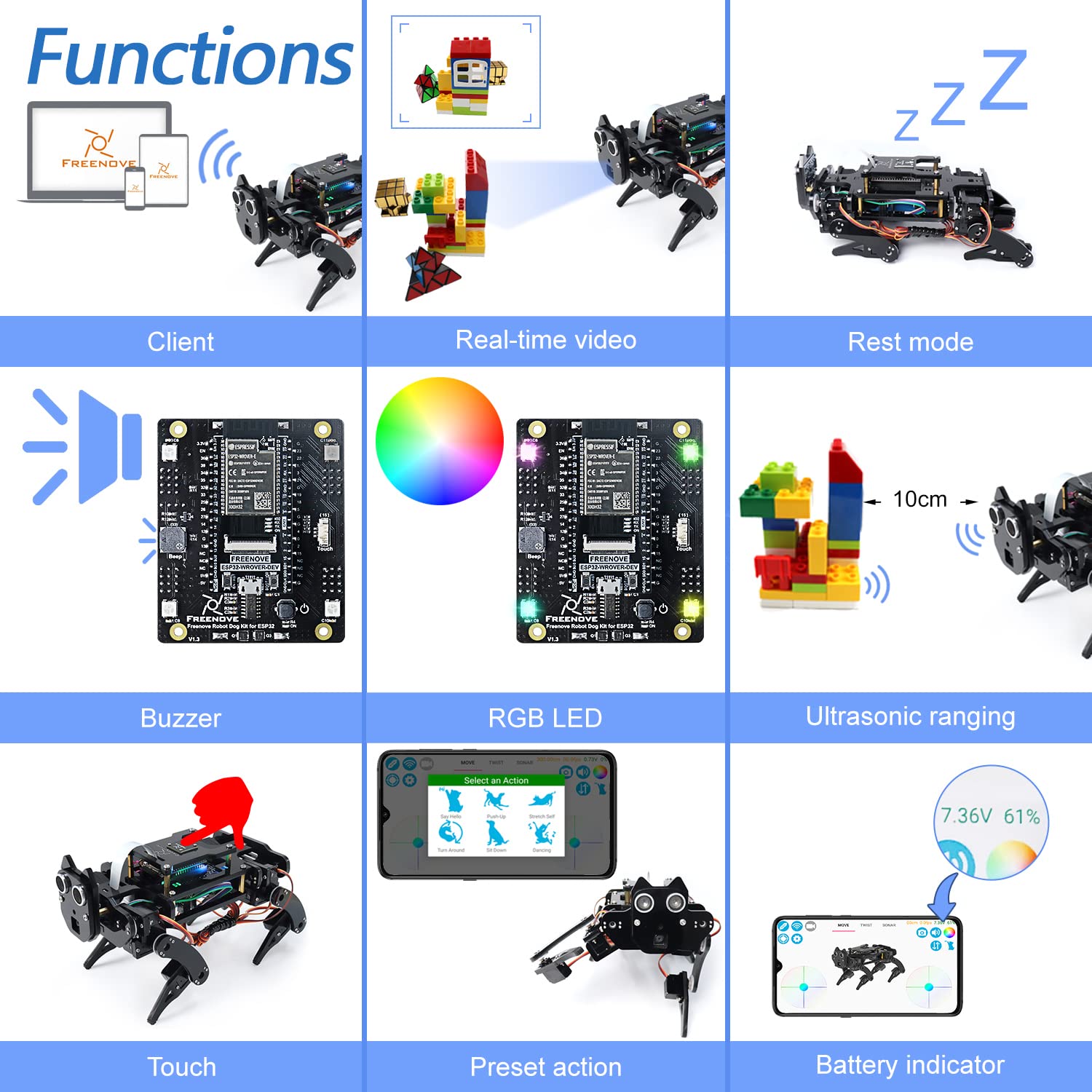 Mua FREENOVE Robot Dog Kit for ESP32-WROVER (Included), Camera, Walking, Ultrasonic Ranging ...