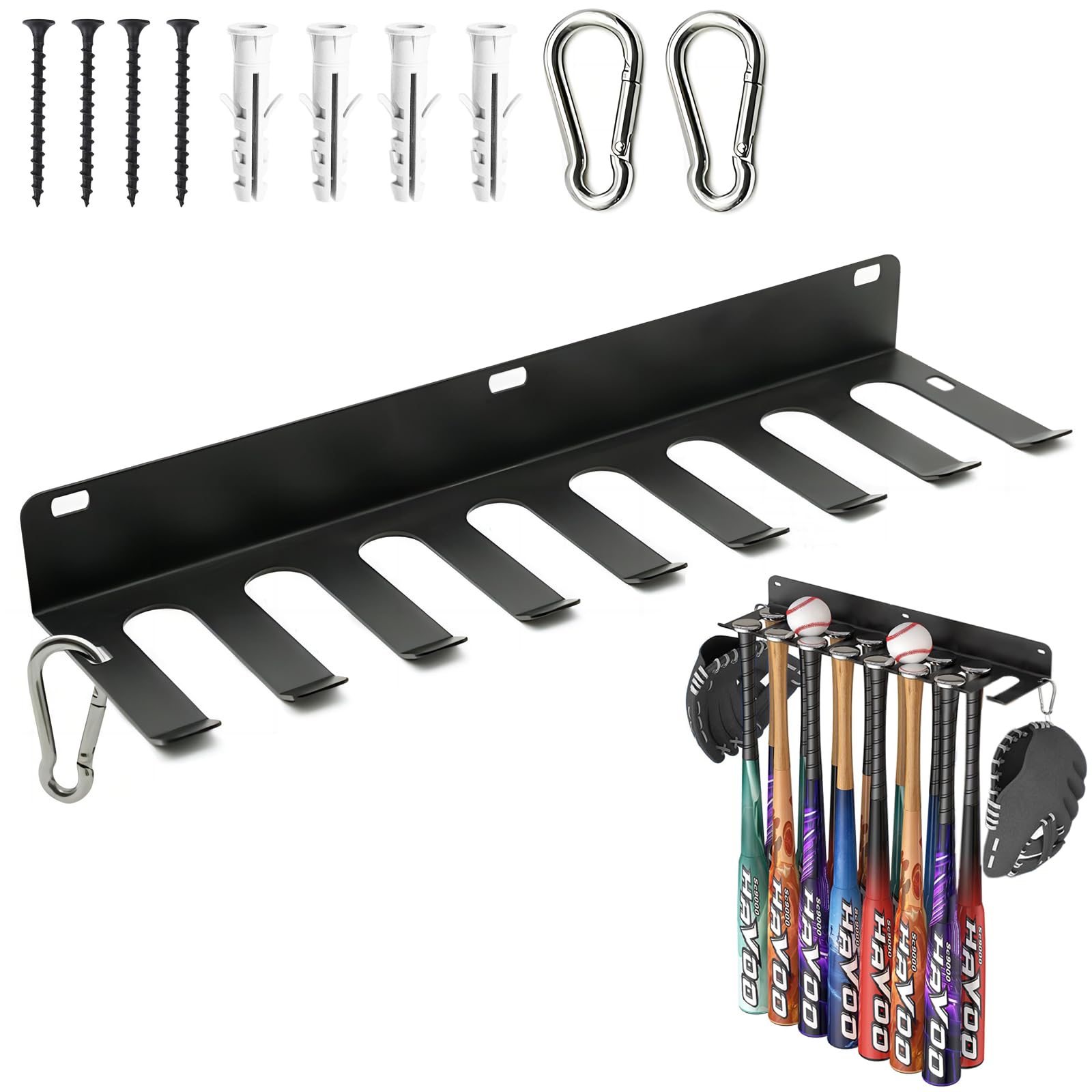 FAYAMILA Softball&Baseball Bat Holder Rack- Wall Mount & Dugout ...