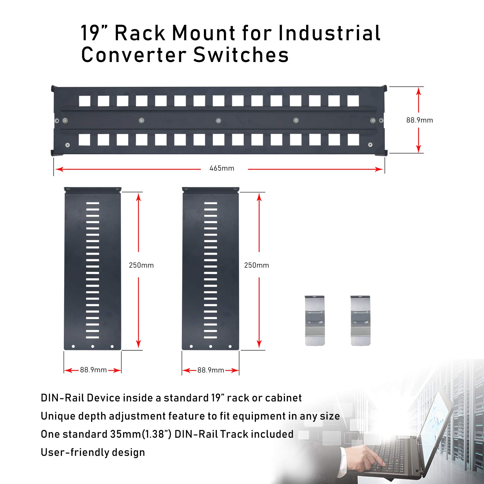Mua Naweisz 19 Inches Rack Mount Adjustable DIN-Rail Bracket 2U Height ...