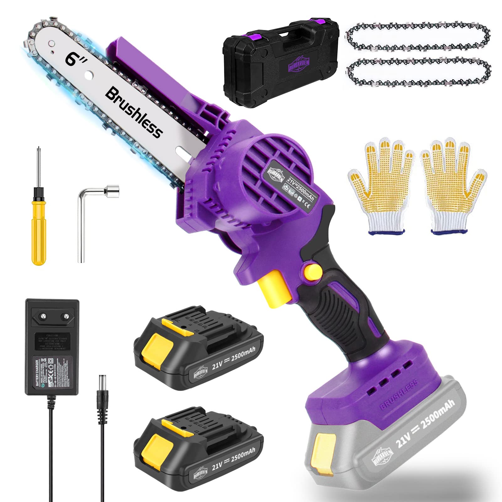 Brushless Mini Chainsaw, 6-Inch Cordless Chainsaw Battery Powered ...