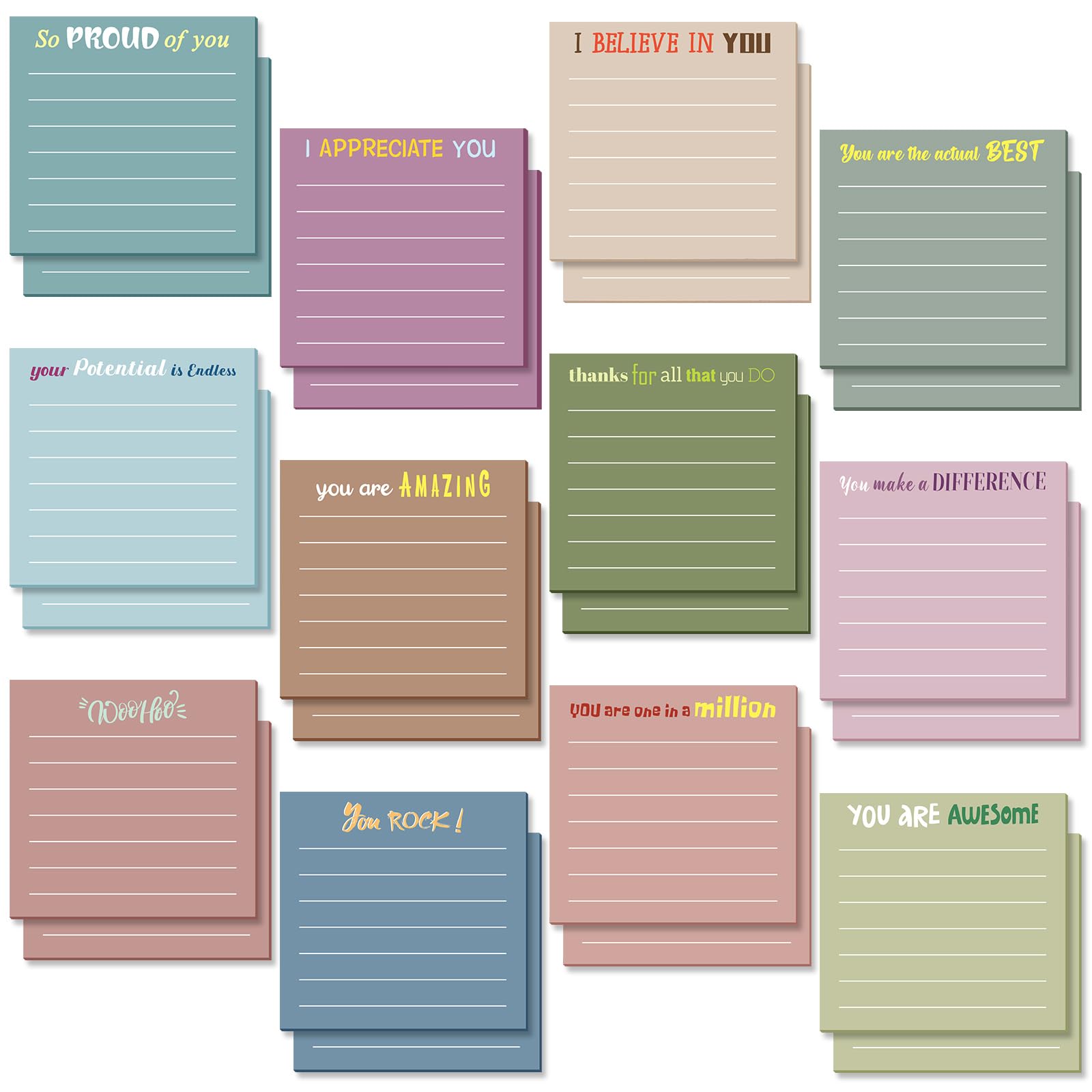 Yinder 24 Pcs Inspirational Sticky Notes with Lines Cute Motivational ...