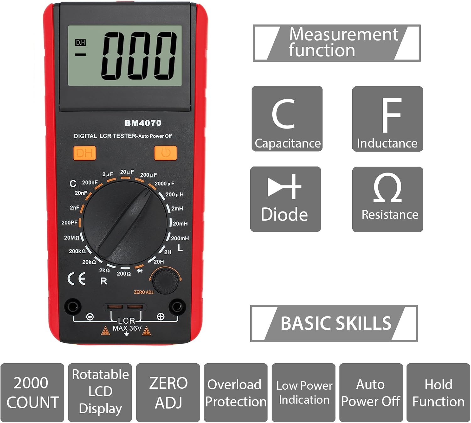 LCR Meter Digital Capacitance Inductance Resistance Tester with Battery ...