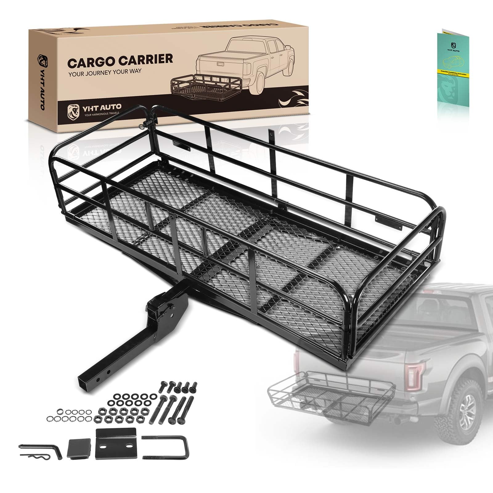 YHTAUTO 60" x 24" x 14.5" Tow Folding Trailer Hitch Cargo Carrier 500 ...