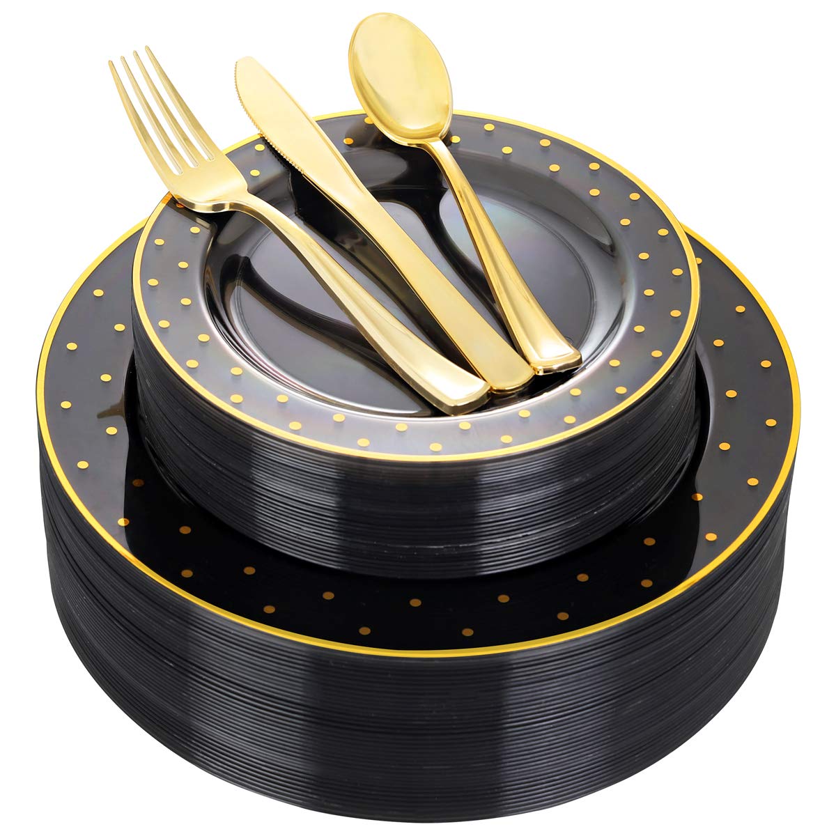 DaYammi 200Pcs Black and Gold Plates Black Plastic Disposable Plates ...