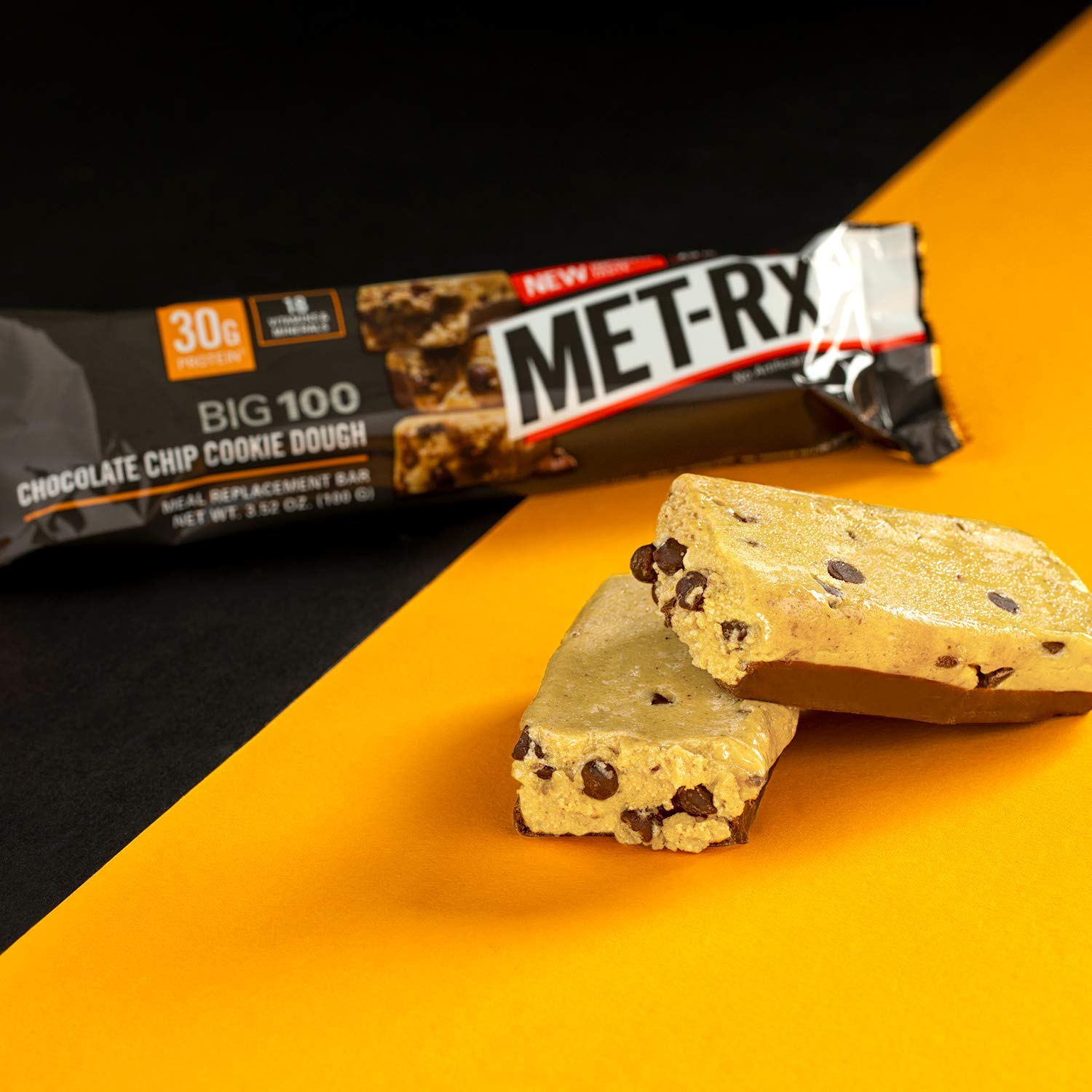 MET-Rx Big 100 Colossal Protein Bars, Chocolate Chip Cookie Dough Meal ...