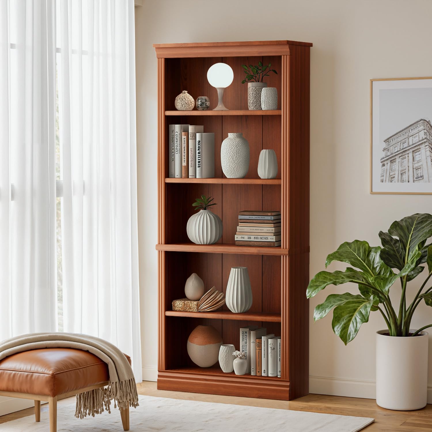 Furniwell Bookcase Bookshelves, 5-Shelf Tall Bookcase 71" Wood Open ...