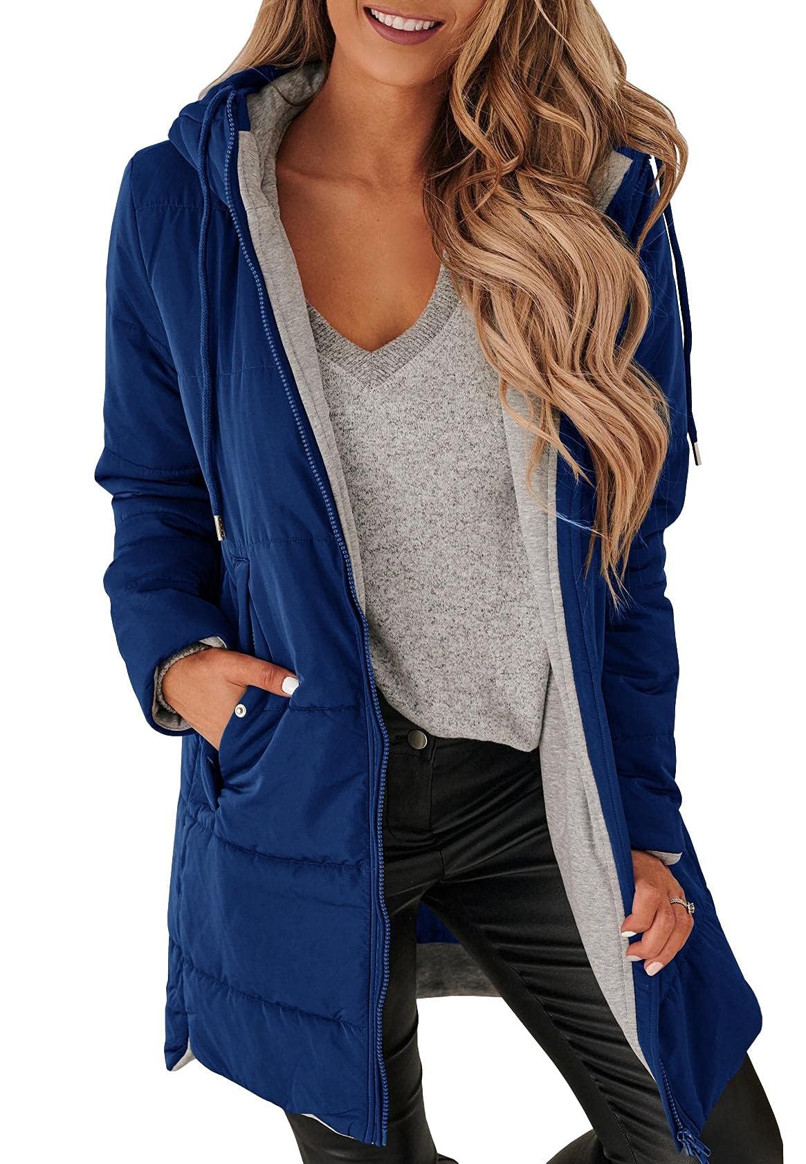 Auburet Womens Warm Puffer Down Jacket Hooded Winter Lightweight Mid Quilted Coat with Pockets ...