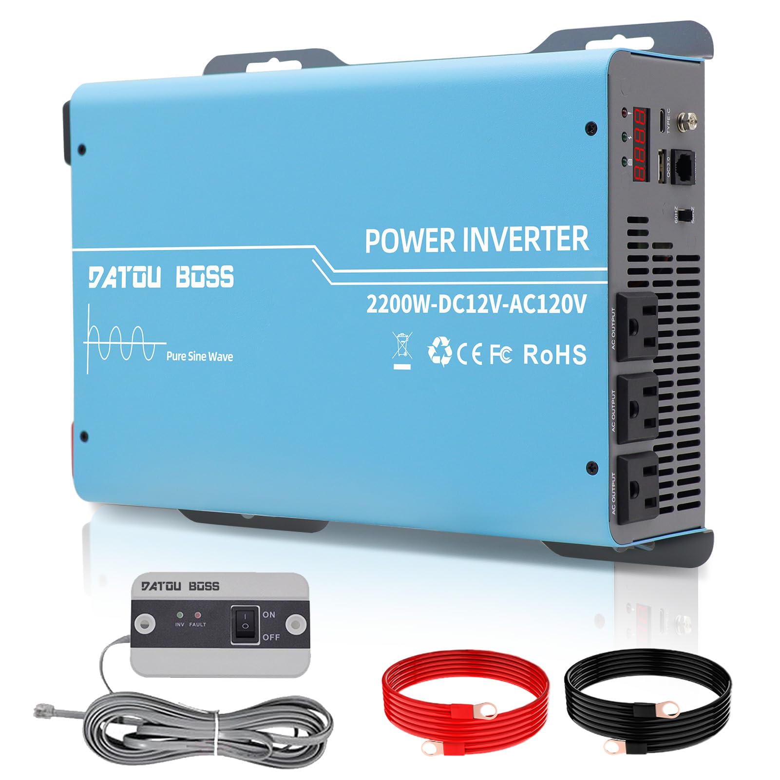 DATOUBOSS 2200w Pure Sine Wave Inverter 12V Car Power Inverters 12V DC ...