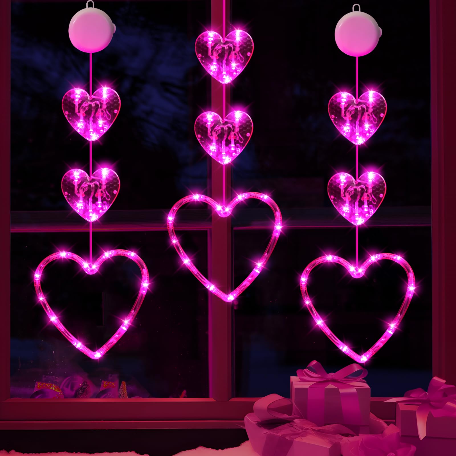 LYUBASA 3 Pack Valentines Day Window Lights Decorations with Timer ...