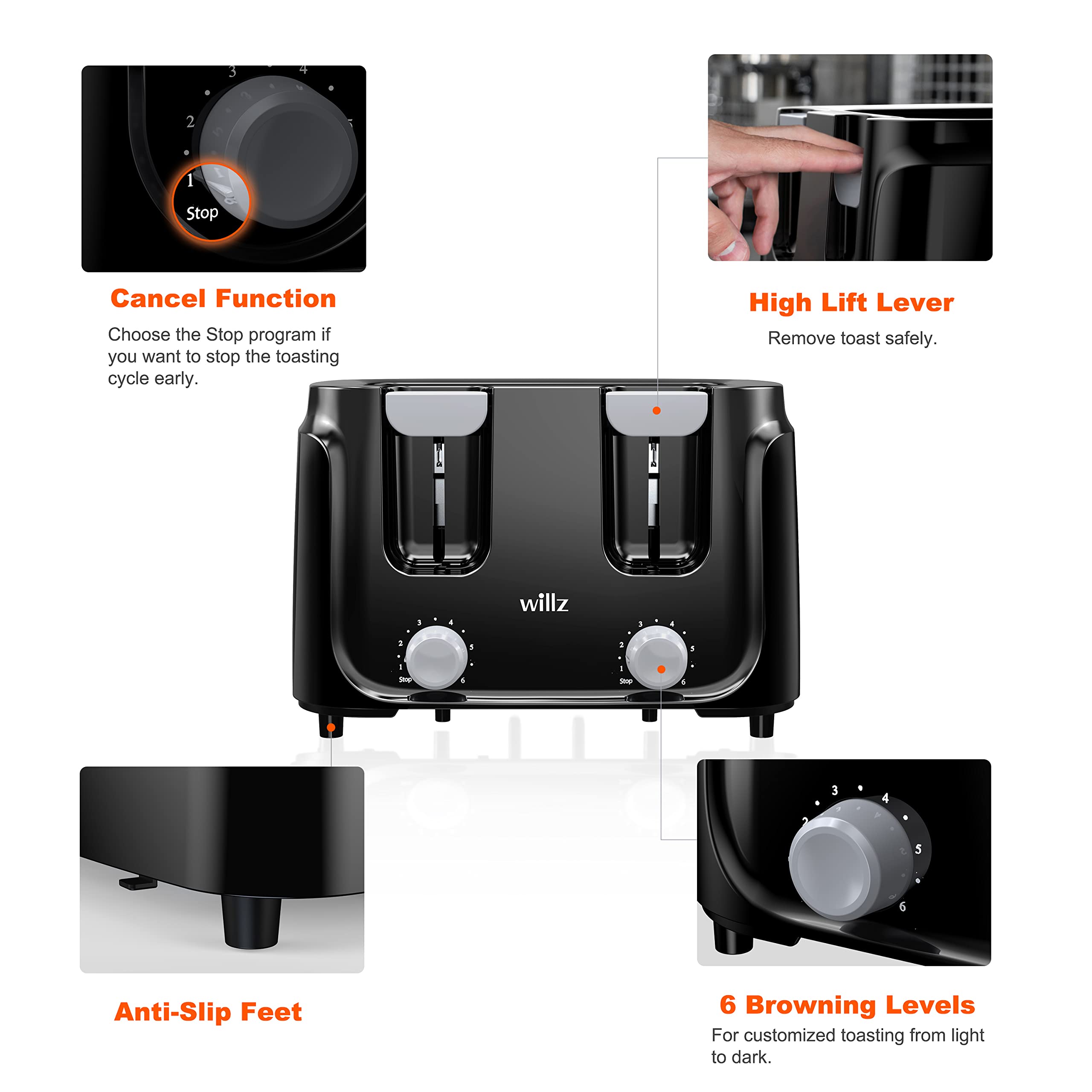 Mua Willz 4-Slice Toaster, Extra Wide Slot with 6 Browning Levels ...