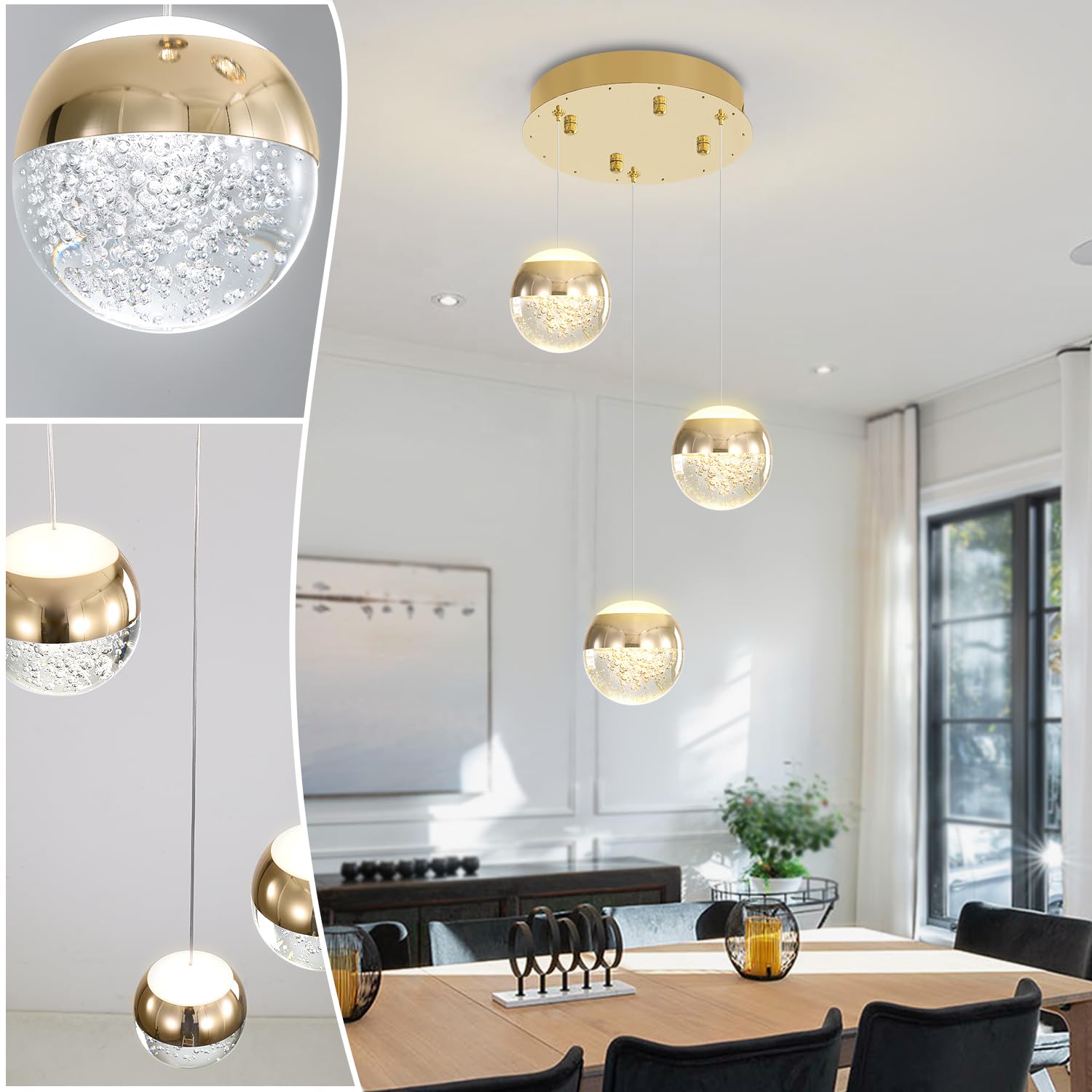 Modern Crystal Pendant Lighting Gold Globe Pendant Light Fixture, Mid ...
