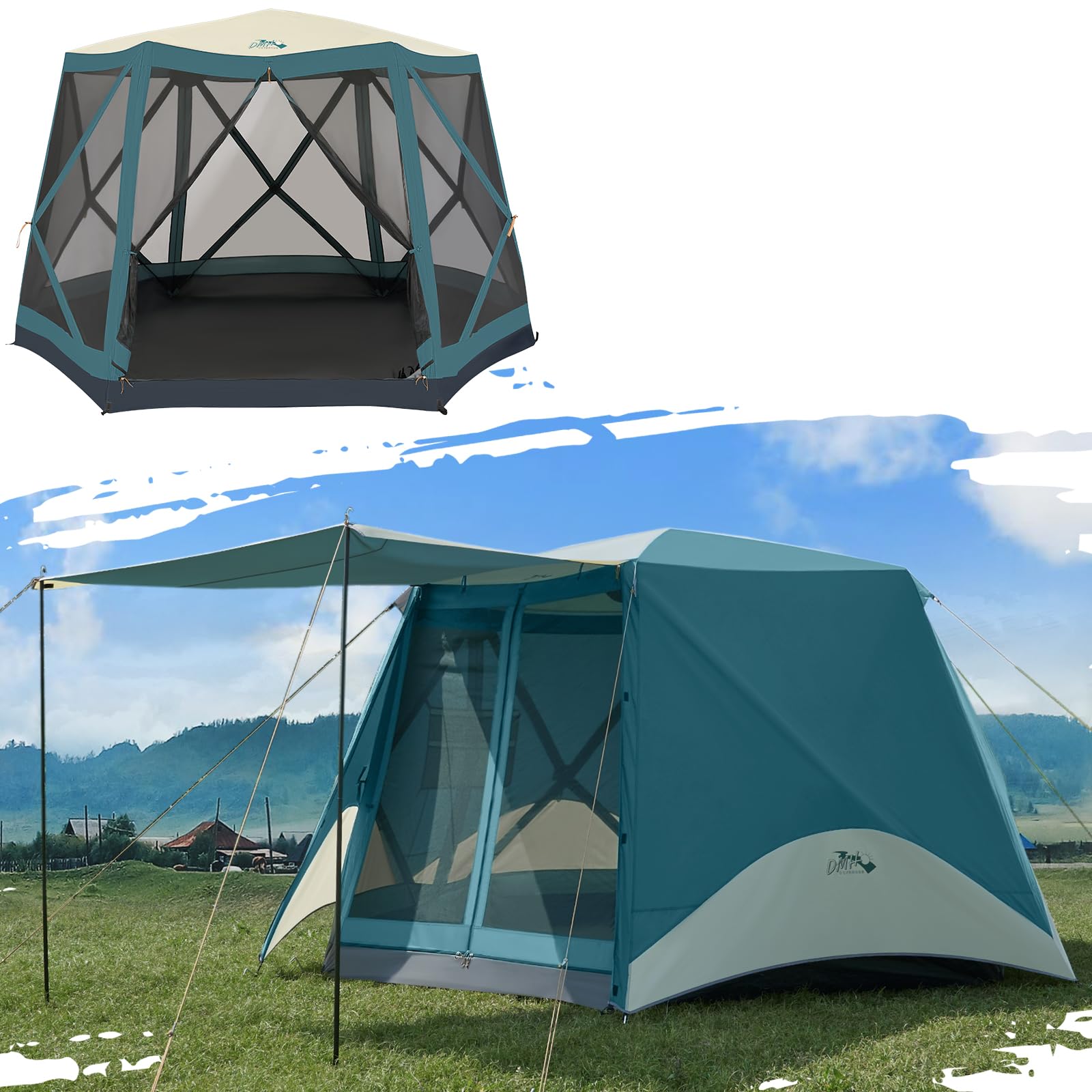 Instant Tents for Camping Pop Up Screen Tent with Rainfly and Porch, 6-8 Person Large Family ...