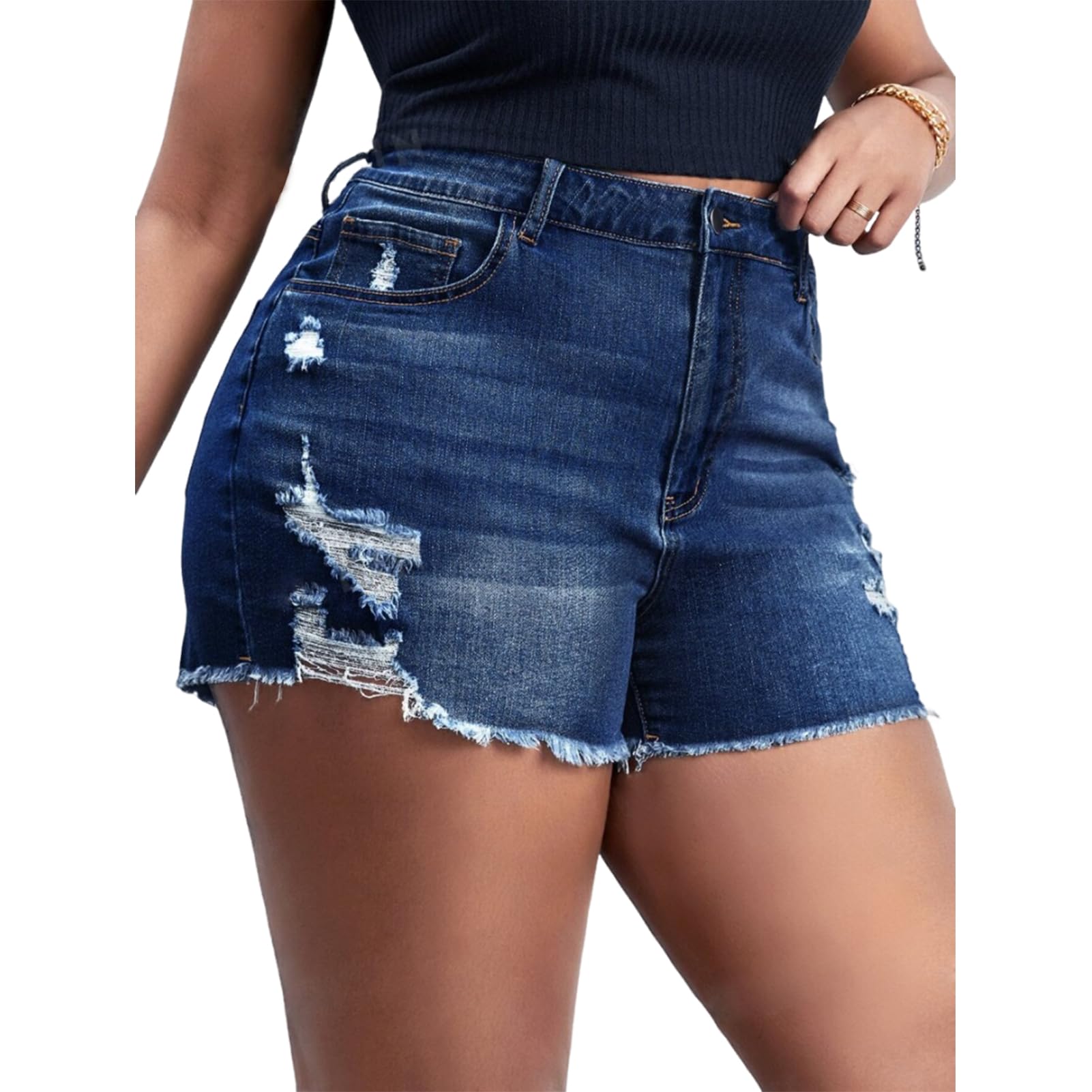 GAGELE Plus Size Denim Shorts Women High Waisted Stretch Summer Jean ...