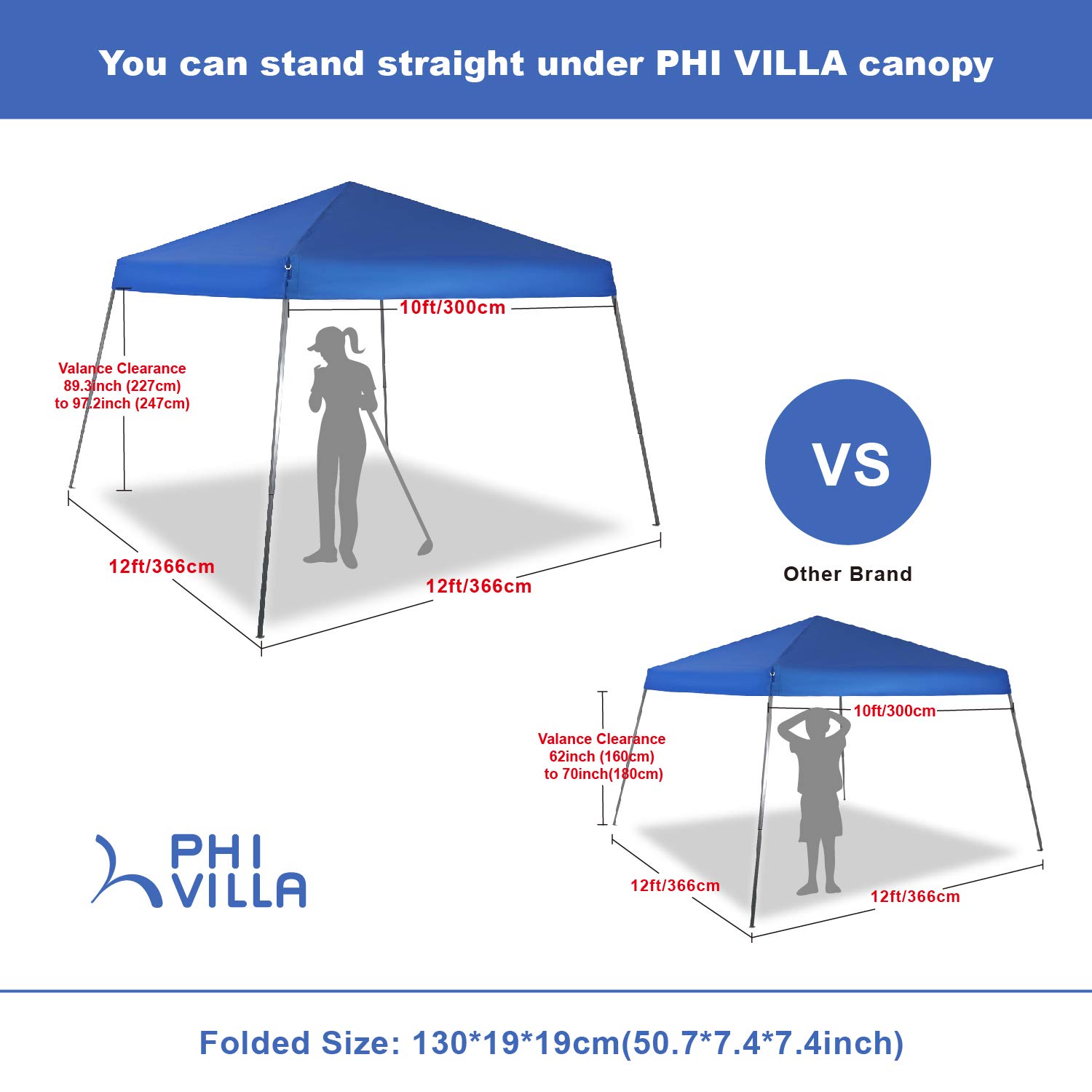 PHI VILLA 12'x12' Slant Leg UV Block Sun Shade Canopy with Hardware ...