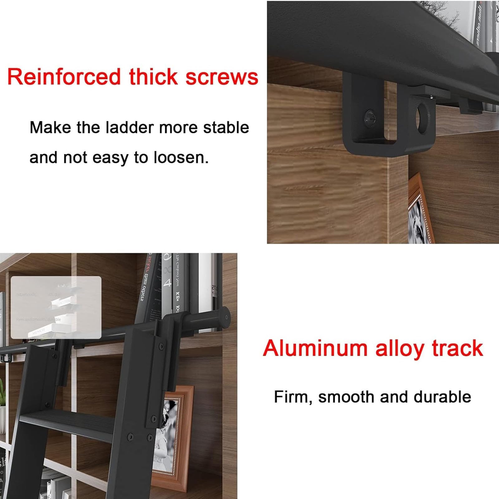 Black Hook On Rolling Library Ladder Track Kit With Metal Ladder，Pulley ...