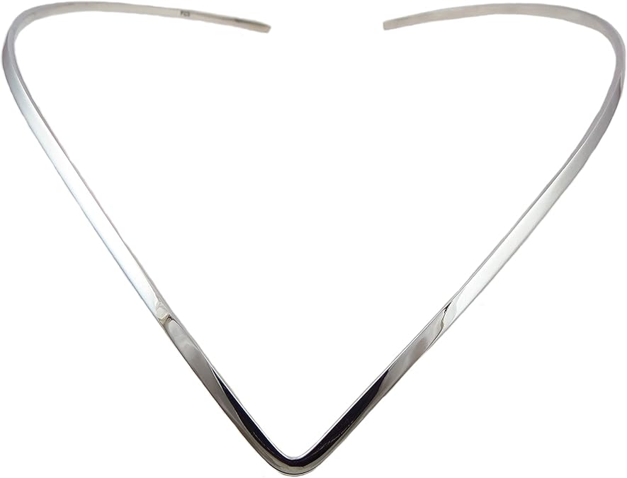 Solid 925 Sterling Silver V-Shaped Choker Necklace Torc: Amazon.co.uk ...