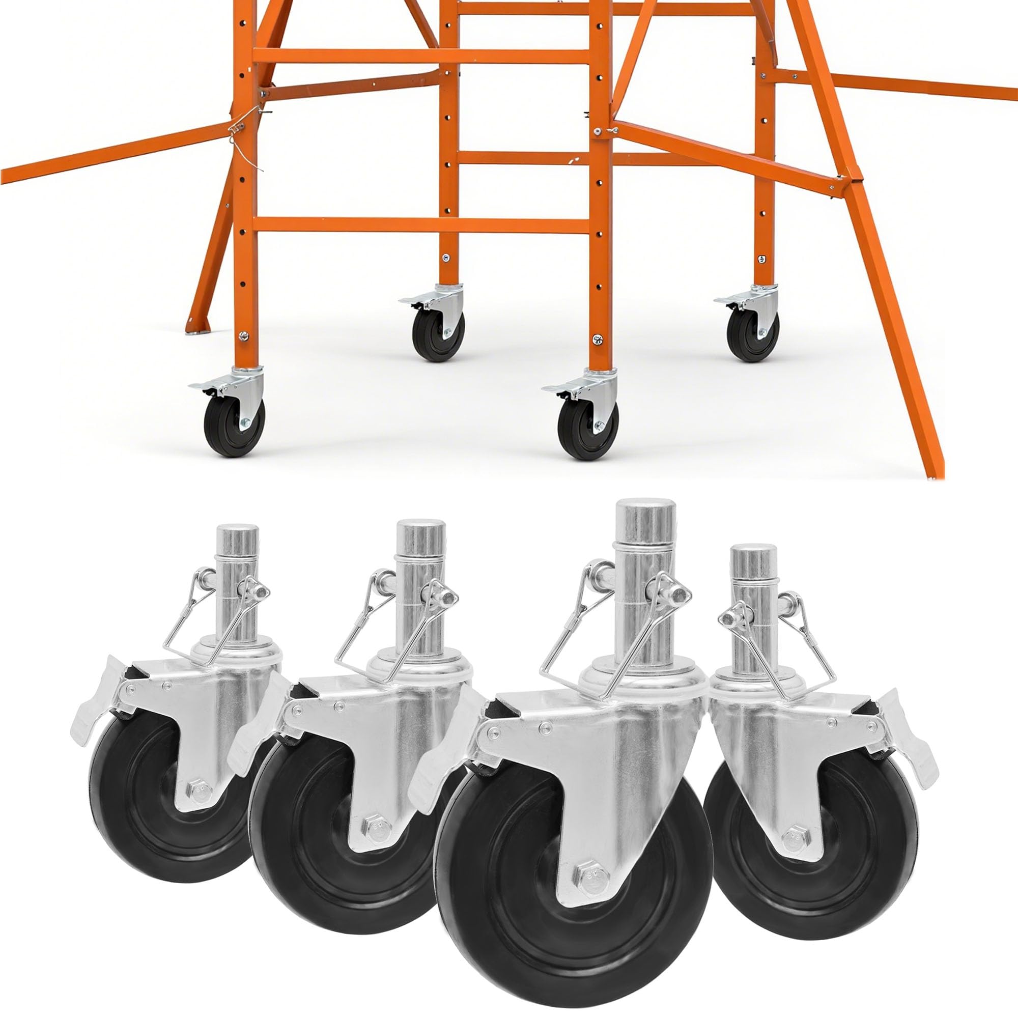 RDUIGT 5 Inch Scaffolding Wheels Set of 4 Scaffold Wheels with Locking Brakes Round Stem Rolling ...