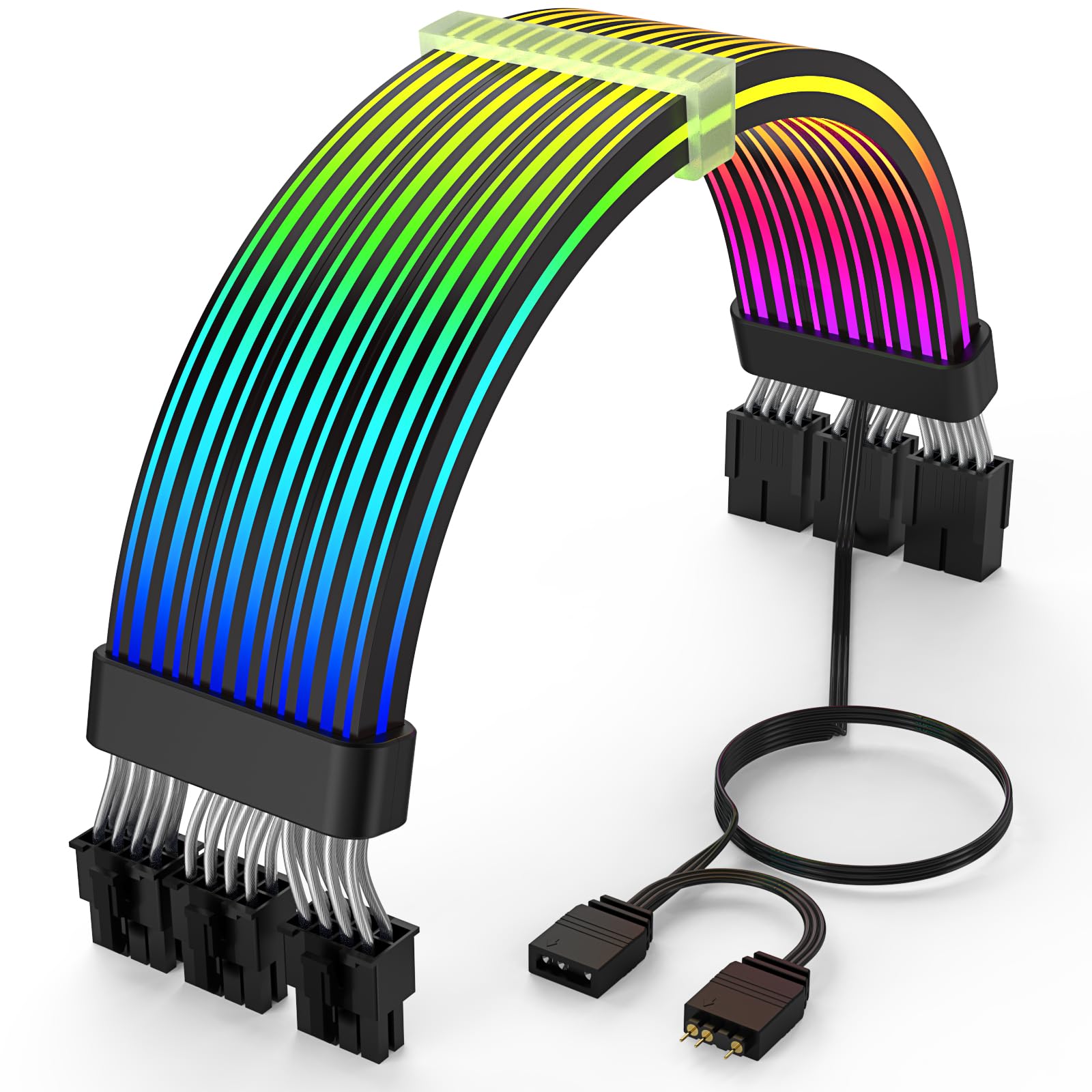 Sirlyr RGB PC Cables,Strimmer 3 * 8 pin PSU Extension Cable,5V 3Pin ...