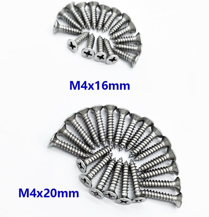 200pcs Qrity M4 Stainless Steel Self Tapping Screws Phillips Flat Head ...