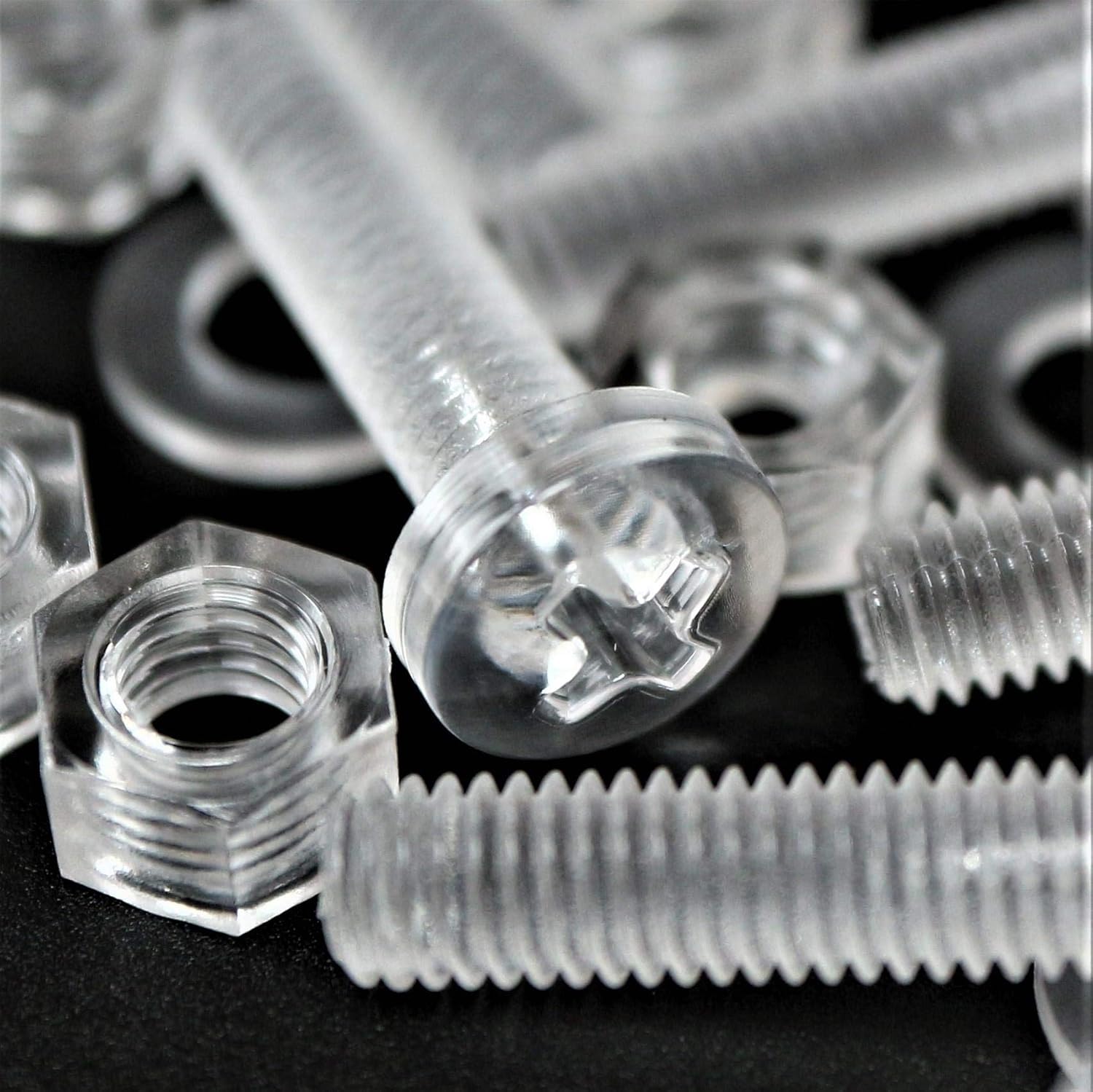 Pack of 60 Transparent Clear Plastic Acrylic M5 x 20mm Nuts & Bolts ...